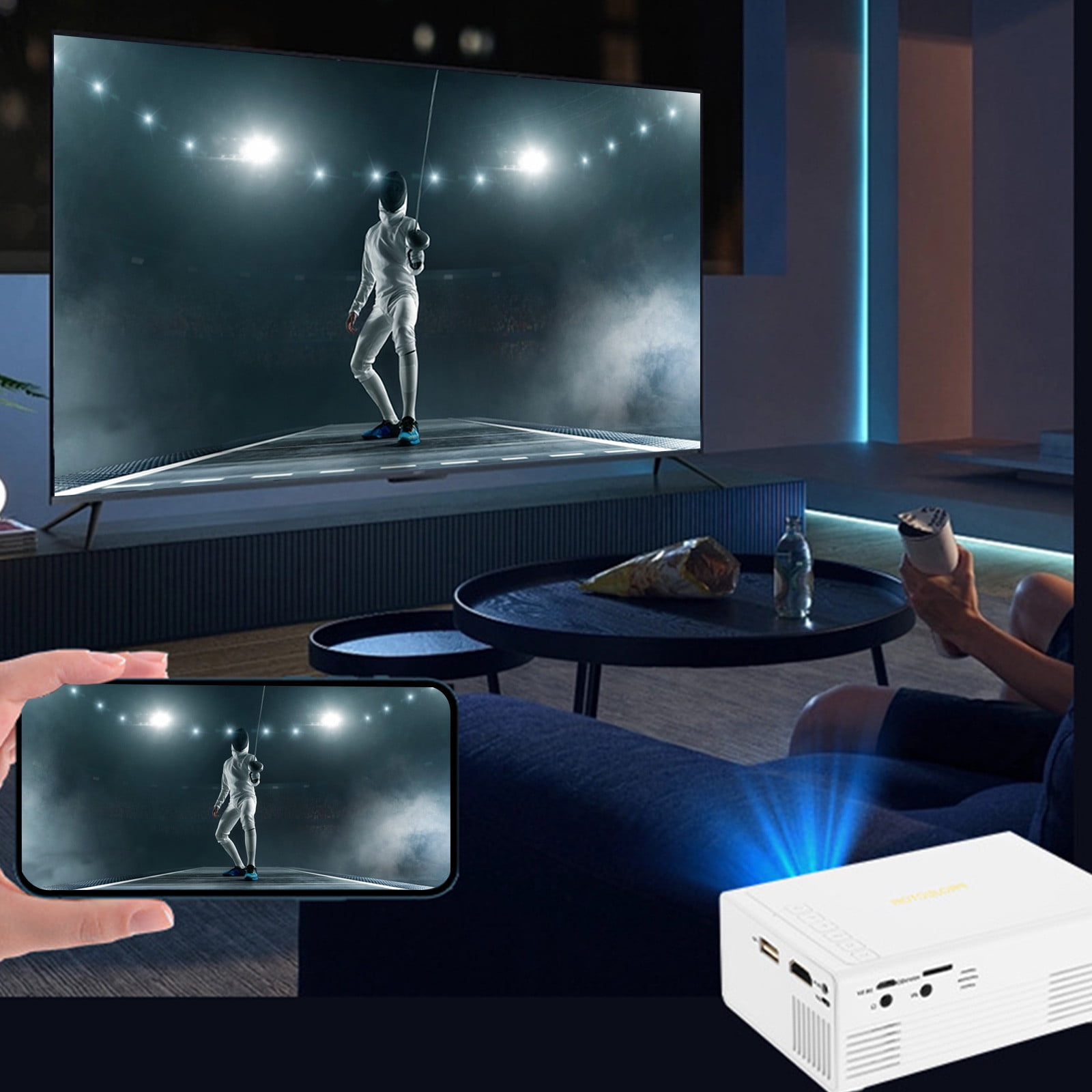 Portable Mini Projector LED Phone Home Theaters Wired Phone Same Screen ...