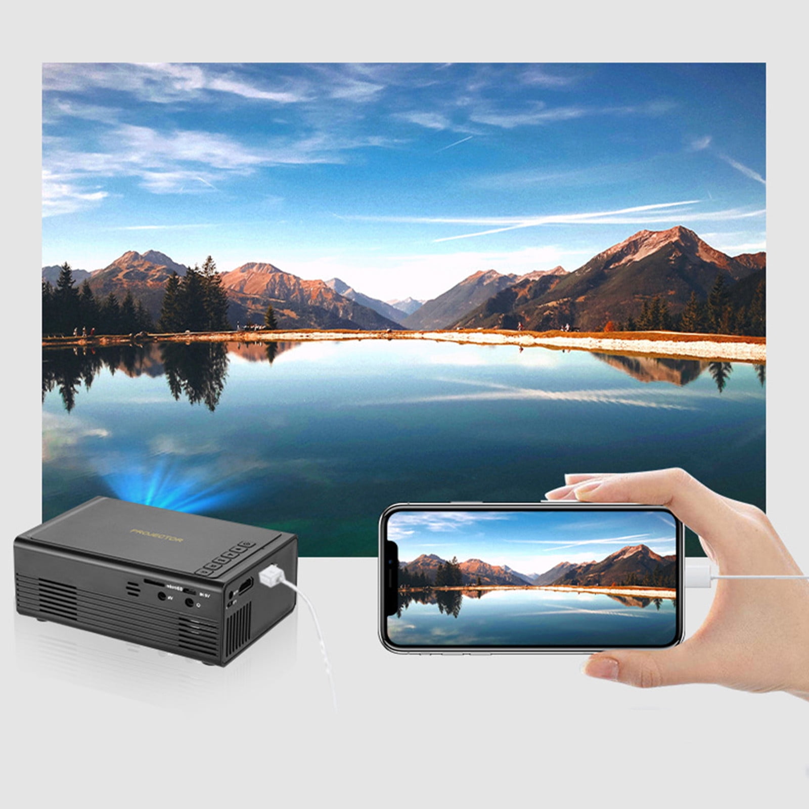 Portable Mini Projector LED Phone Home Theaters Wired Phone Same Screen ...