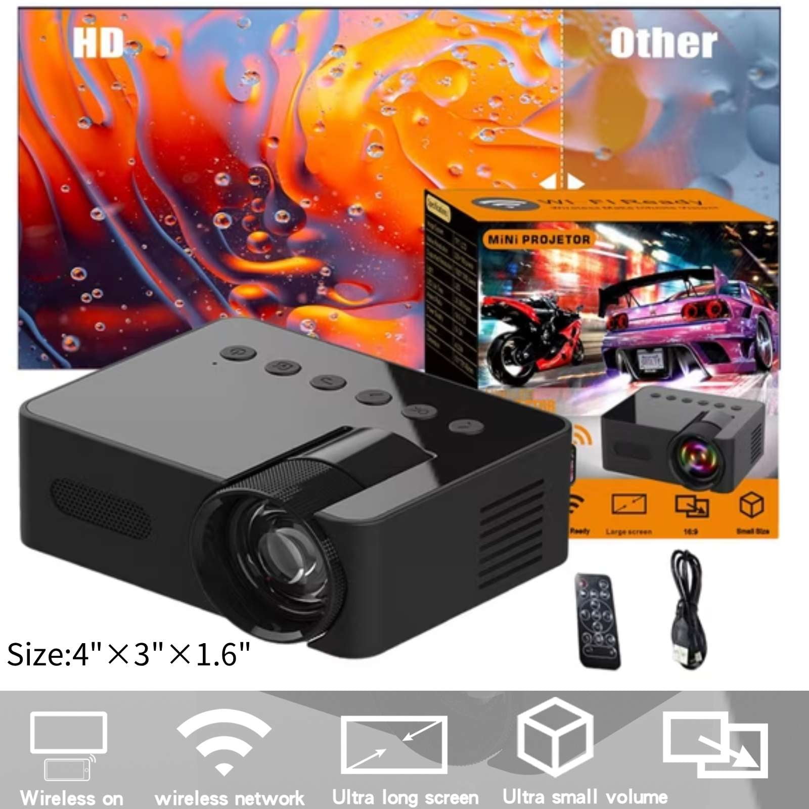 Puseky Portable Mini Projector with Wifi, HD 1080P Movies Projector ...