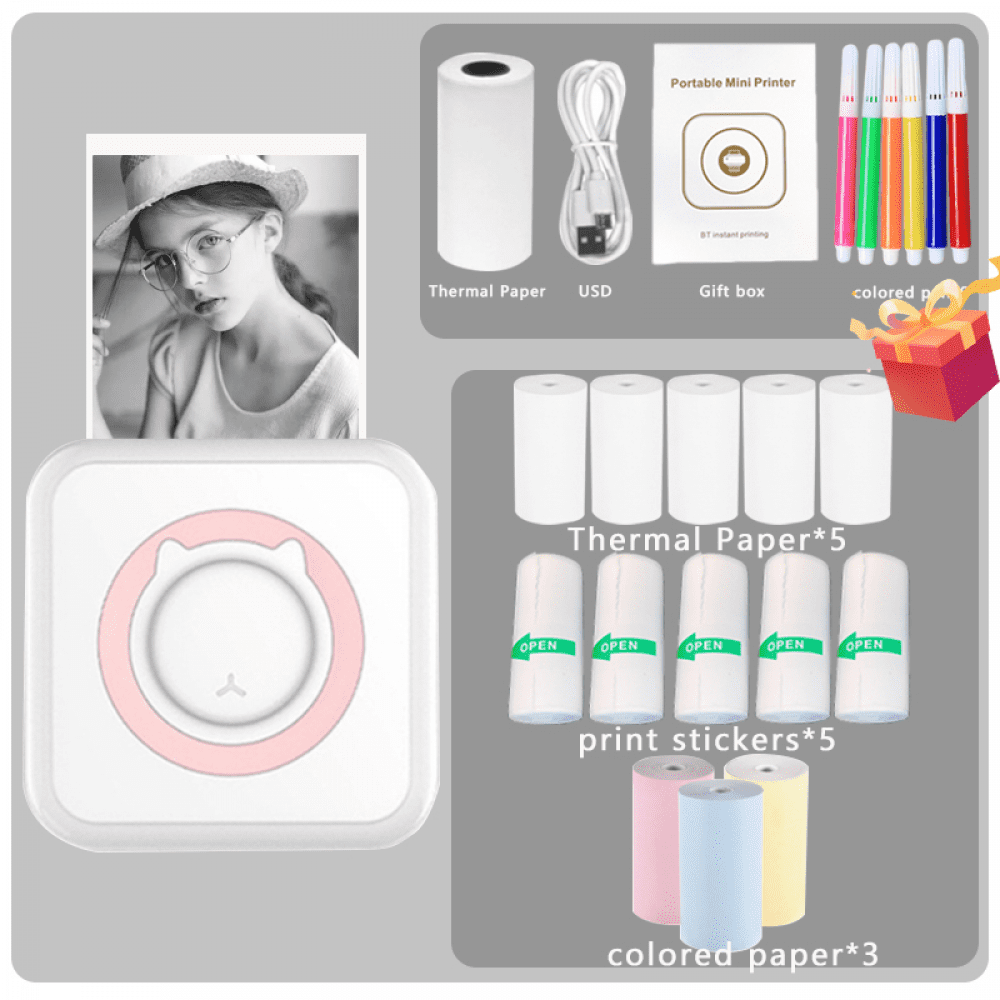 Portable Mini Thermal Printer Wirelessly BT 203dpi Photo Label Memo ...