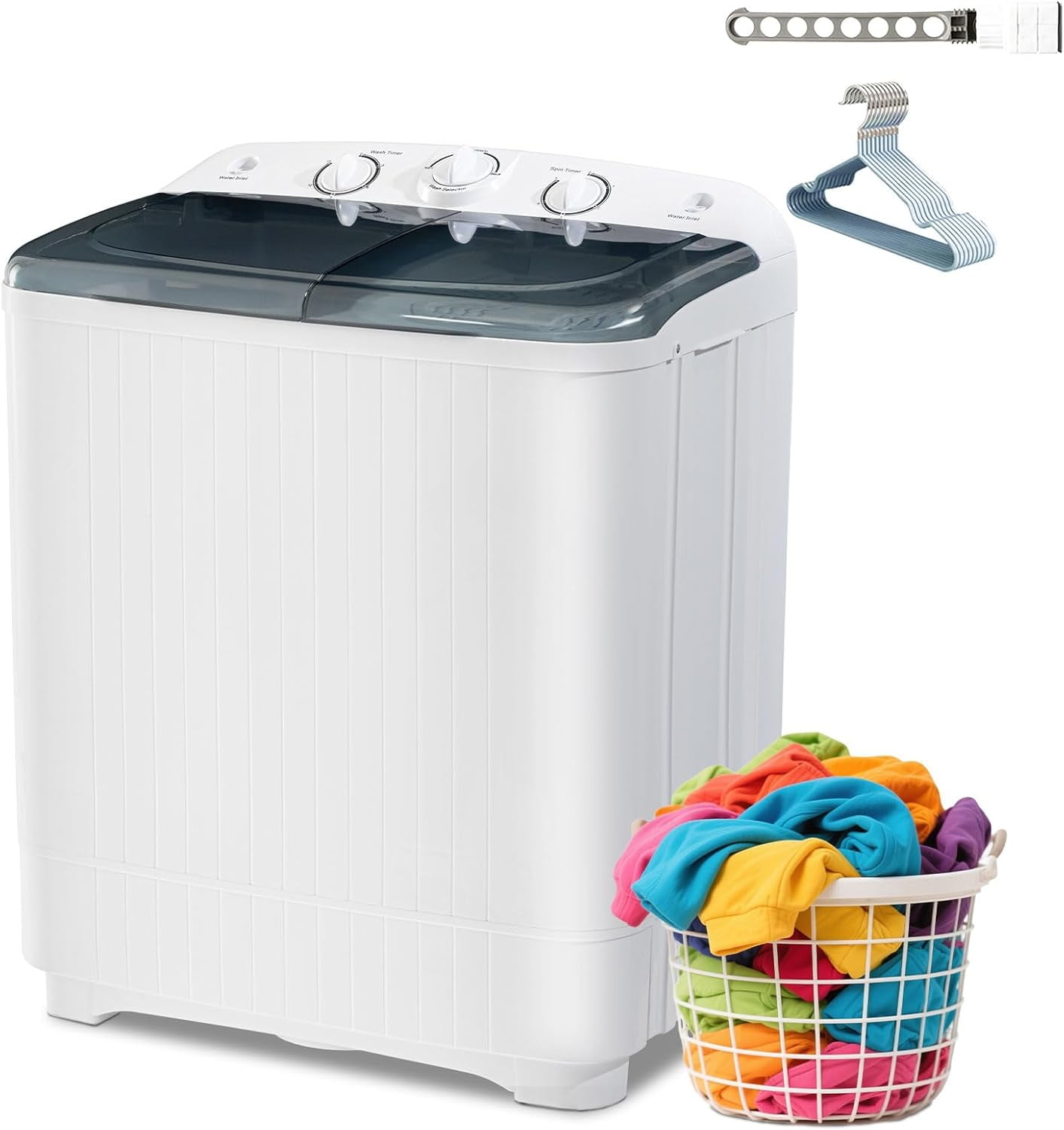 Portable Mini Twin Tub 22Lbs Washing Machine with Drying Rack, Washer ...