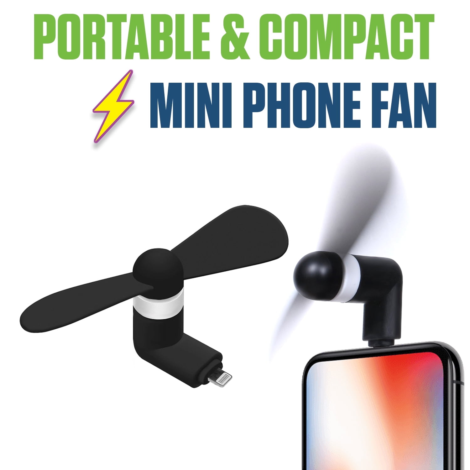 Mini Phone Fan for iPhone with Lightning Connector – Portable, Quiet ...