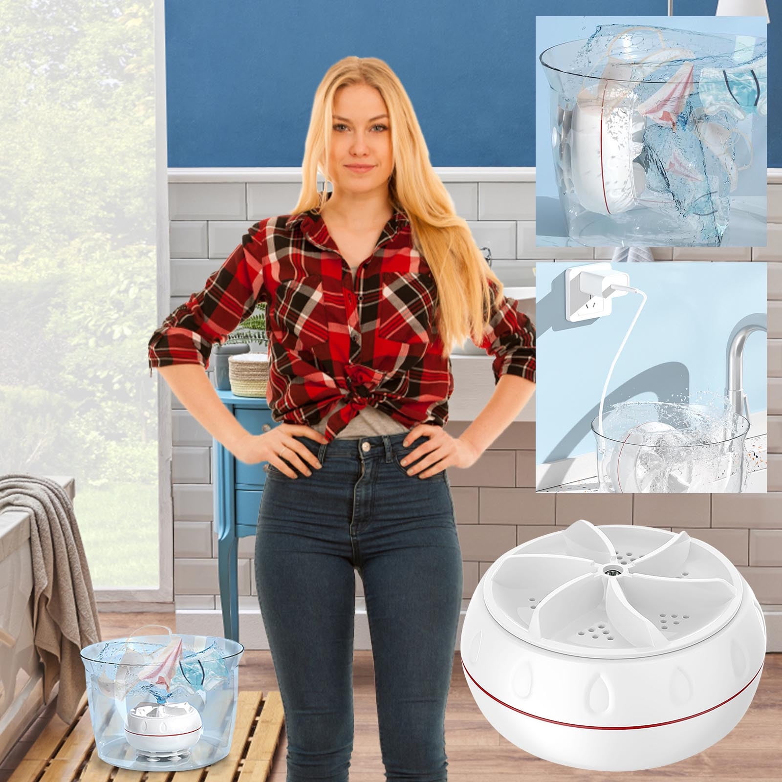 Portable Mini Washing Machine Ultrasonic Turbo Portable Washer with USB ...