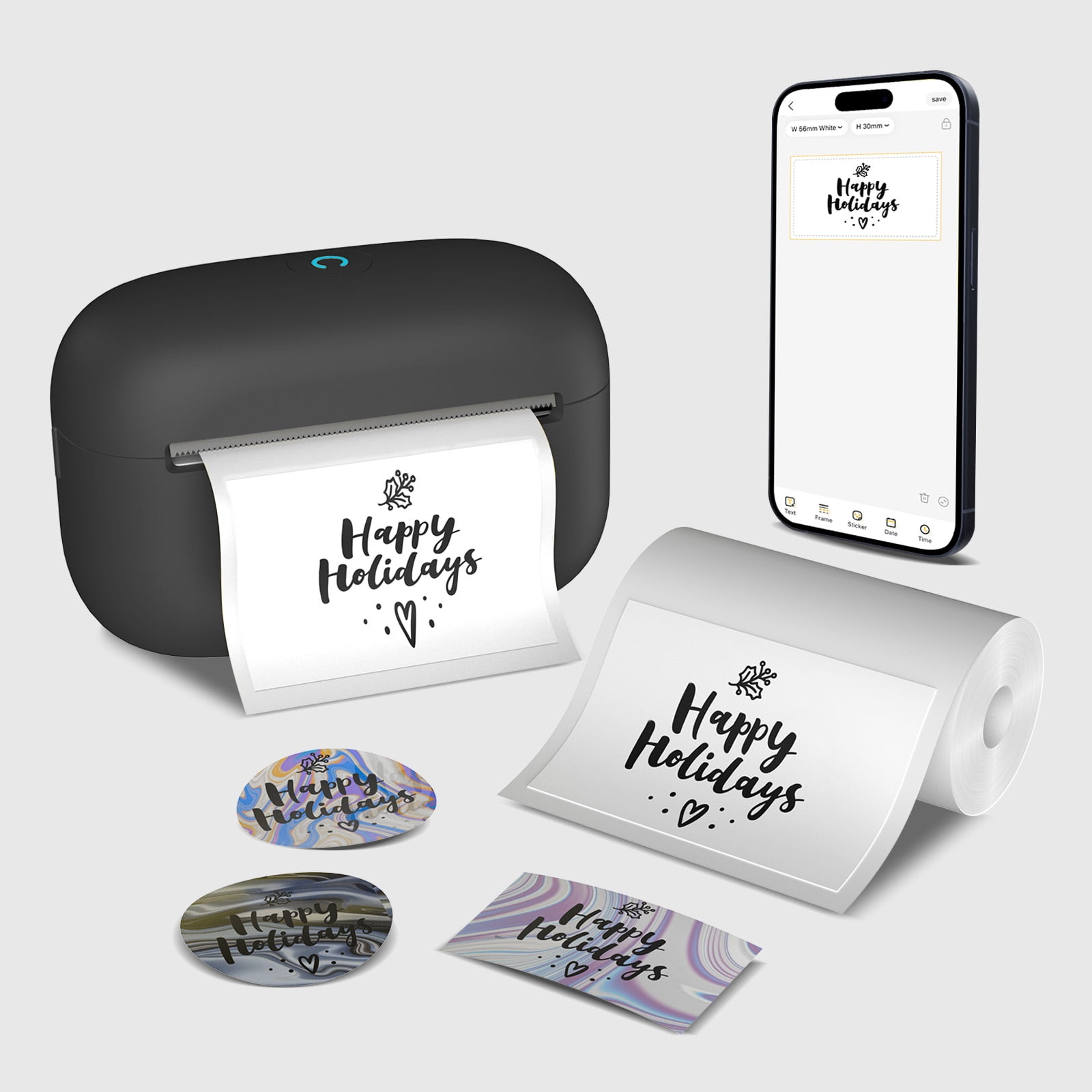 Portable Mini Wireless Thermal Printer Black, Compatible with Android & iOS, USB Rechargeable ...