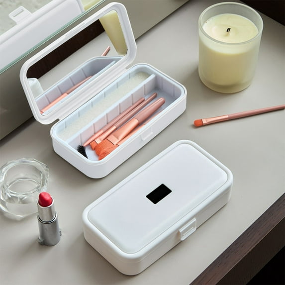 Portable Mirror Makeup Brush Storage Box, Multi-Functional Travel ...