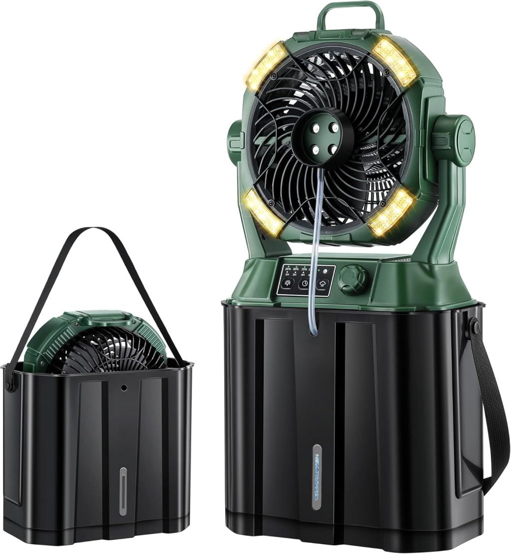 Portable Misting Fan,4 LED Lights&Stepless Speed Control & 4 Outlet ...