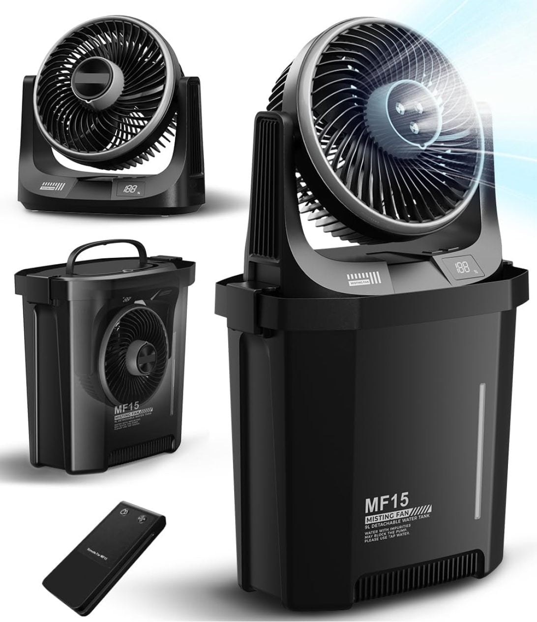 Portable Misting Fan with 9L Bucket, 20000mAh Rechargeable Battery ...
