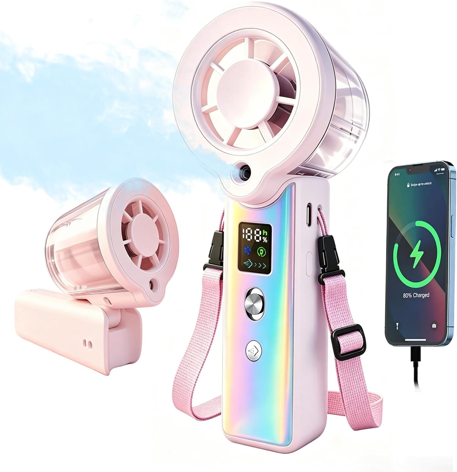 Portable Misting Fan, Handheld Rechargeable Fan with Water Mist ...