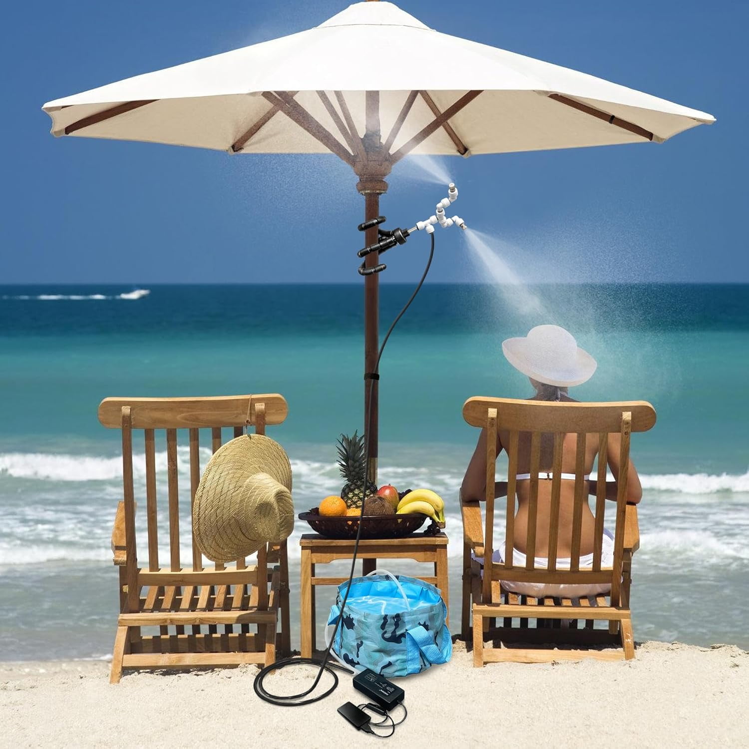 Portable Misting System with Water Pump, Octopus Clamp, Foldable Bucket ...