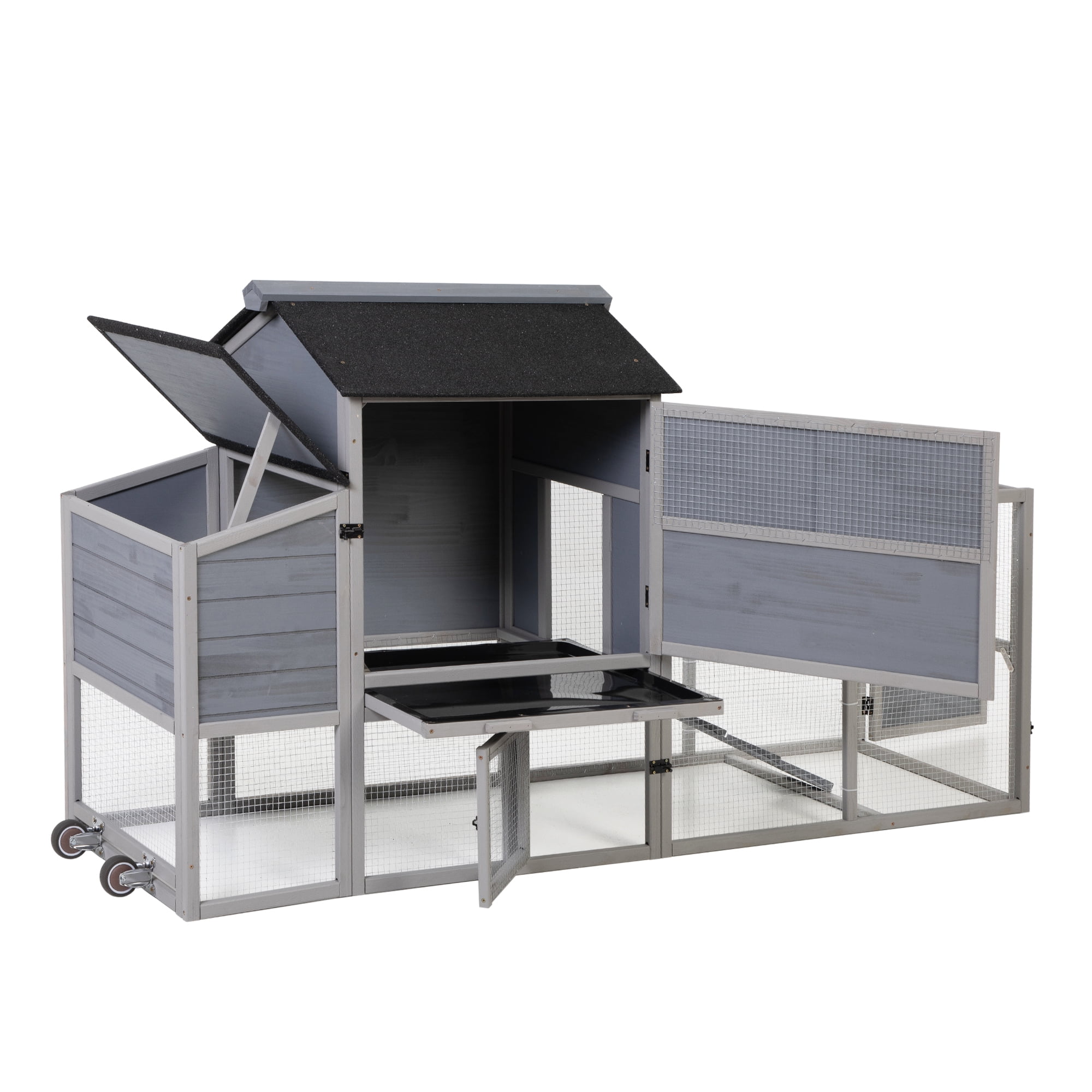Portable Mobile Chicken Coop with Nesting Box, Sleeping Room, Run ...