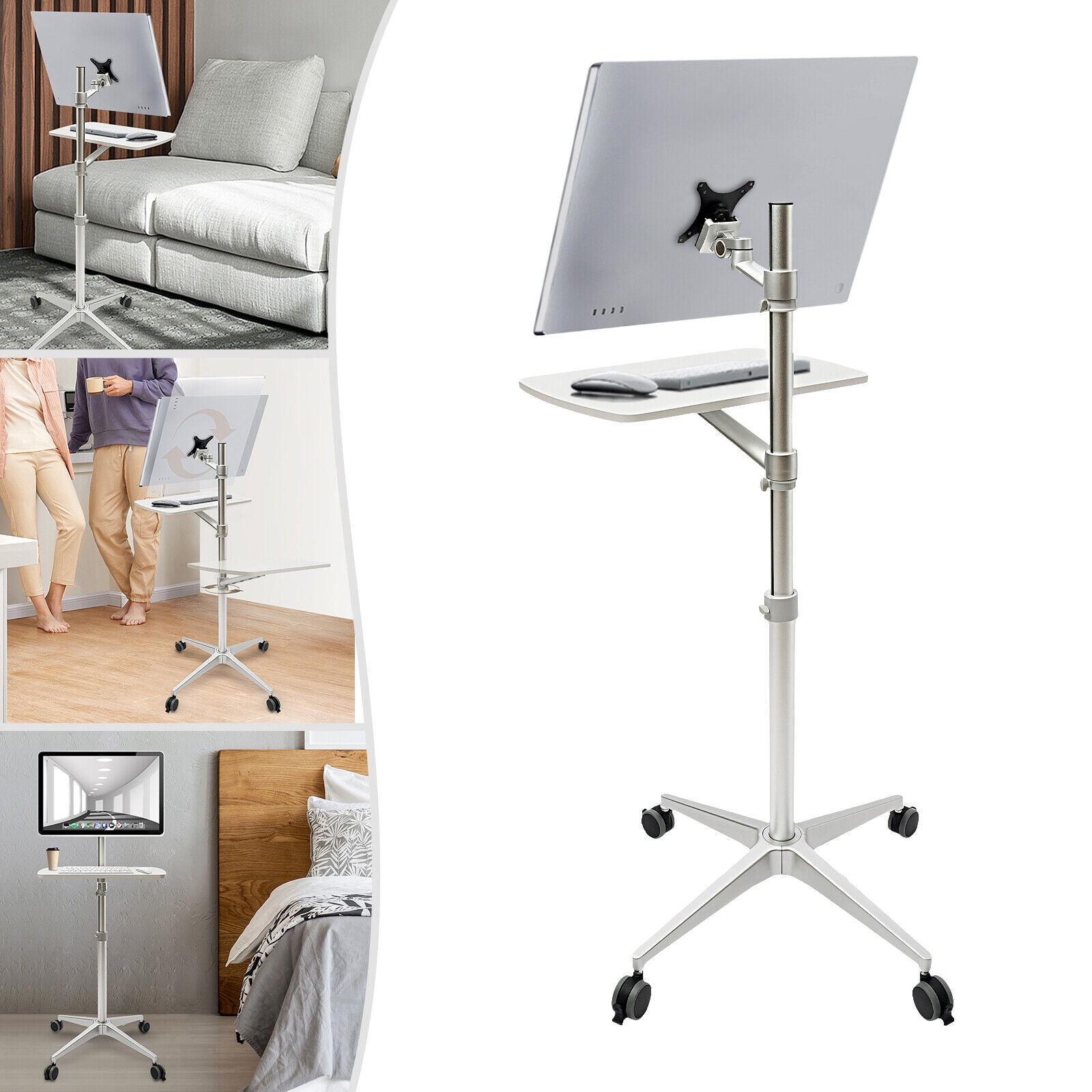Portable Mobile Rolling Laptop Floor Standing Table Computer Stand ...