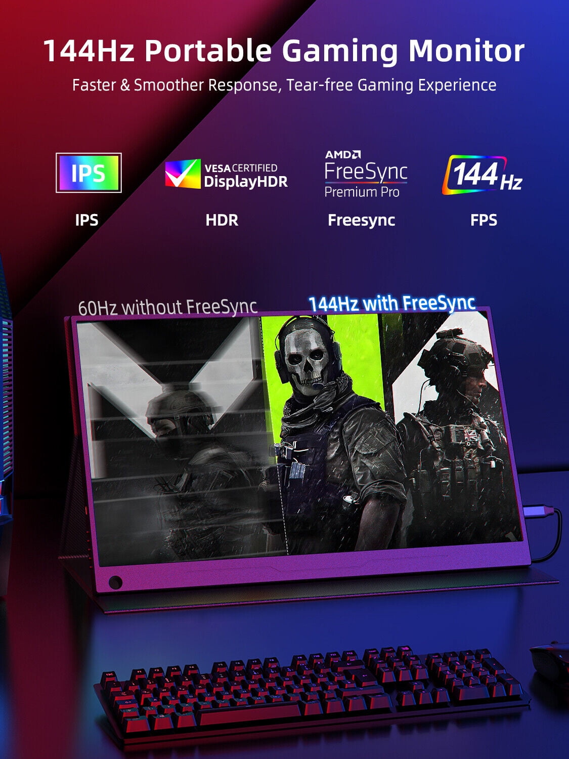 Portable Monitor 17.3" 144Hz 1920*1080 Extender Laptop Screen For Xbox ...