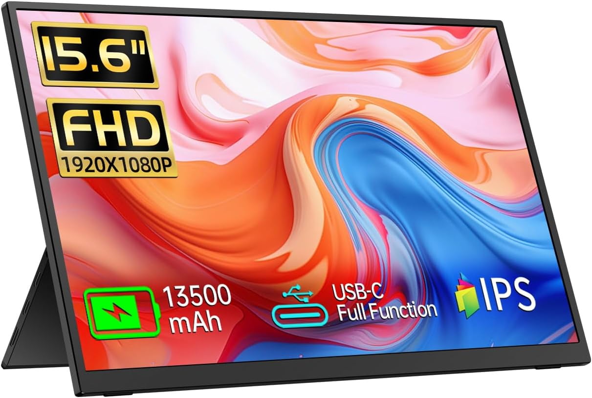 Portable Monitor Touchscreen 15.6" FHD 1080p, Travel Monitor with Built ...