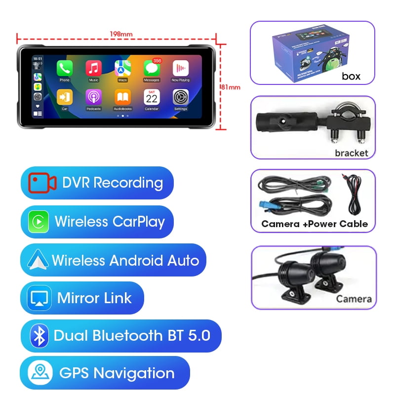 Portable Motorcycle DVR IP67 Waterproof GPS Navigation Wireless Carplay ...
