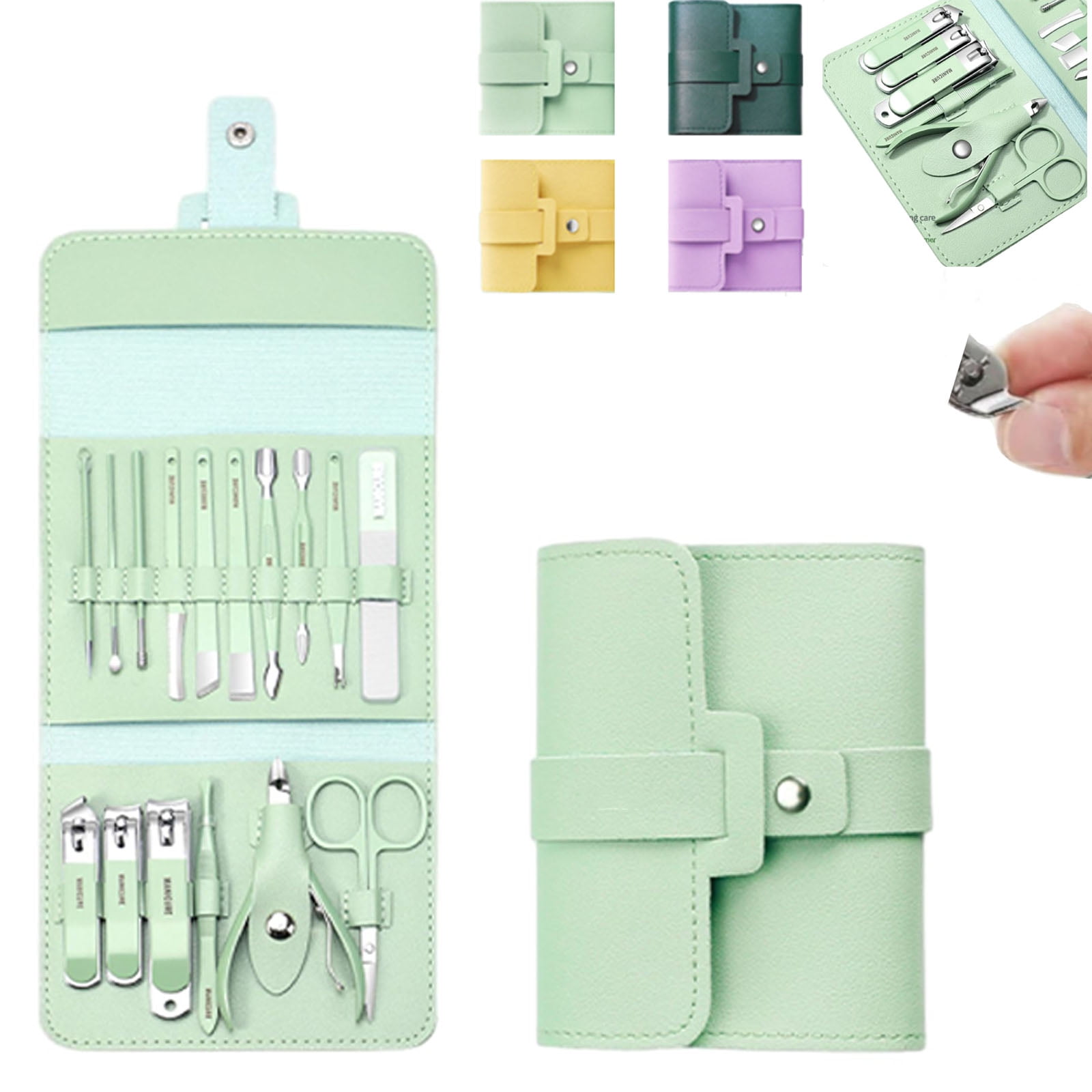 Portable Nail Clipper Set (12/16pcs), Folding Leather Nail Clipper Set ...