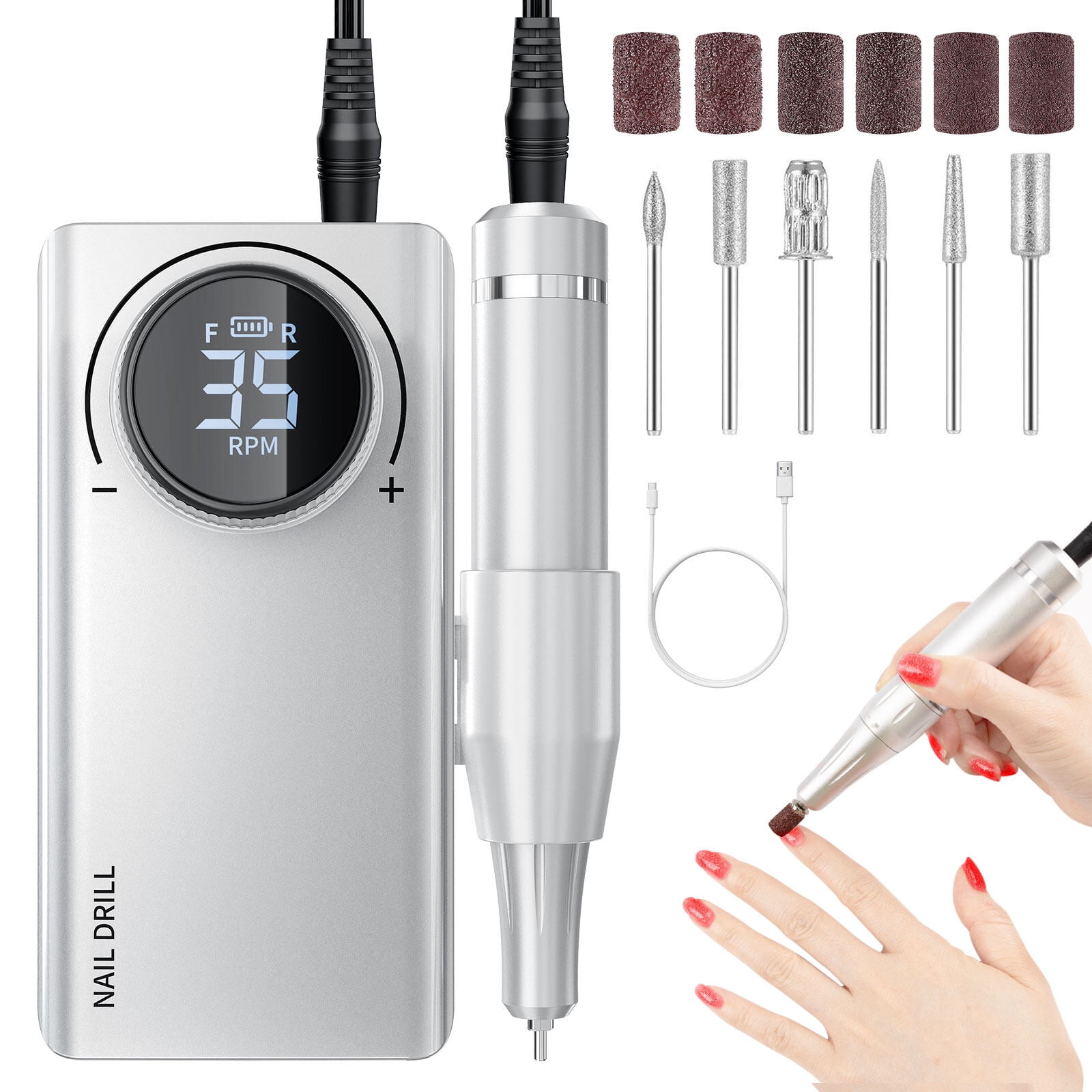 Portable Nail Drill Machine 35000 RPM Rotation Rate Adjustable Electric ...