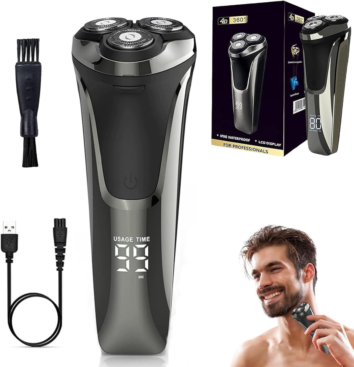 Electric Razor for Men, Razor 4D Floating Head Rotary Shaver, IPX7 ...