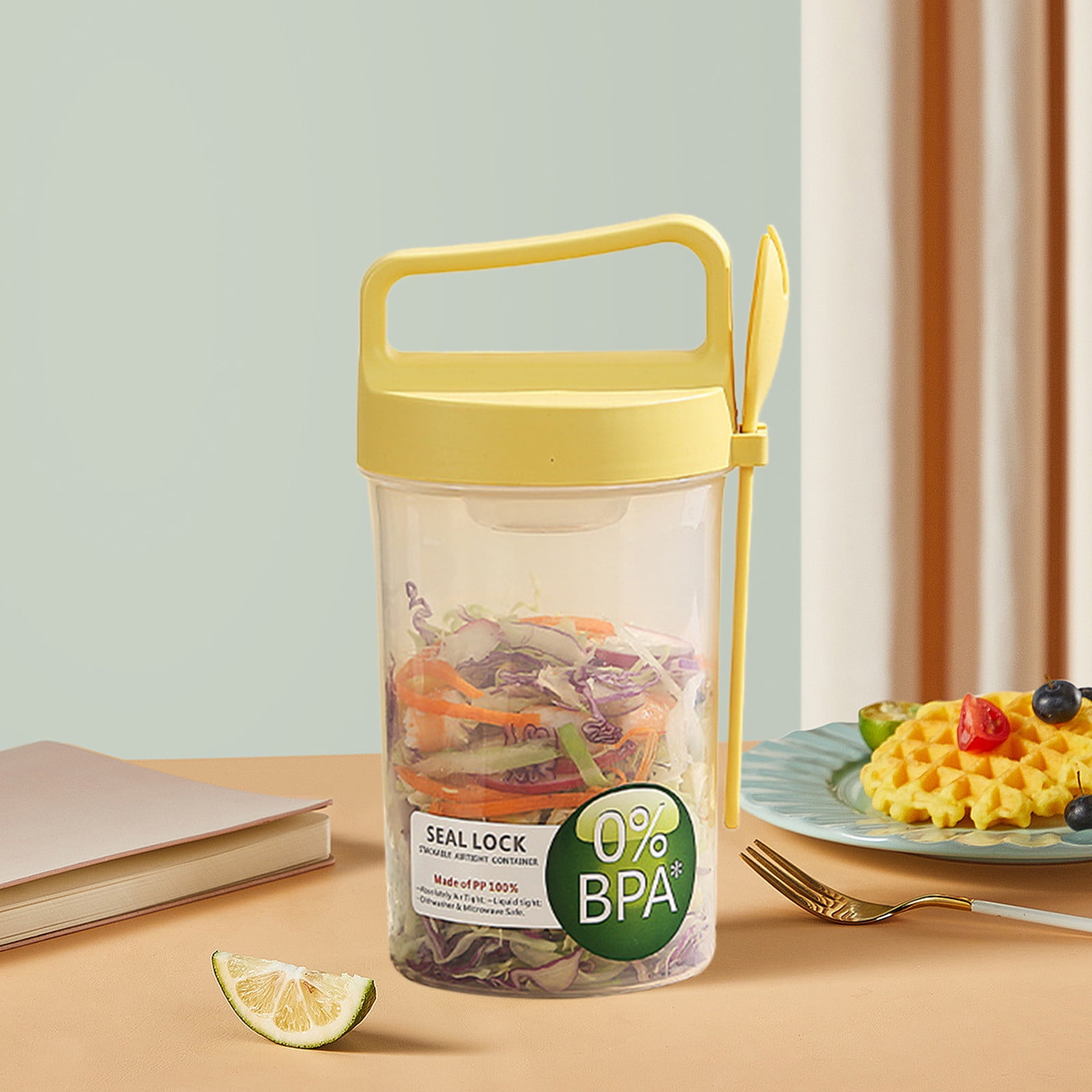 Portable Oatmeal Breakfast Cup with Spoon & Lid Detachable Ice Tray for ...