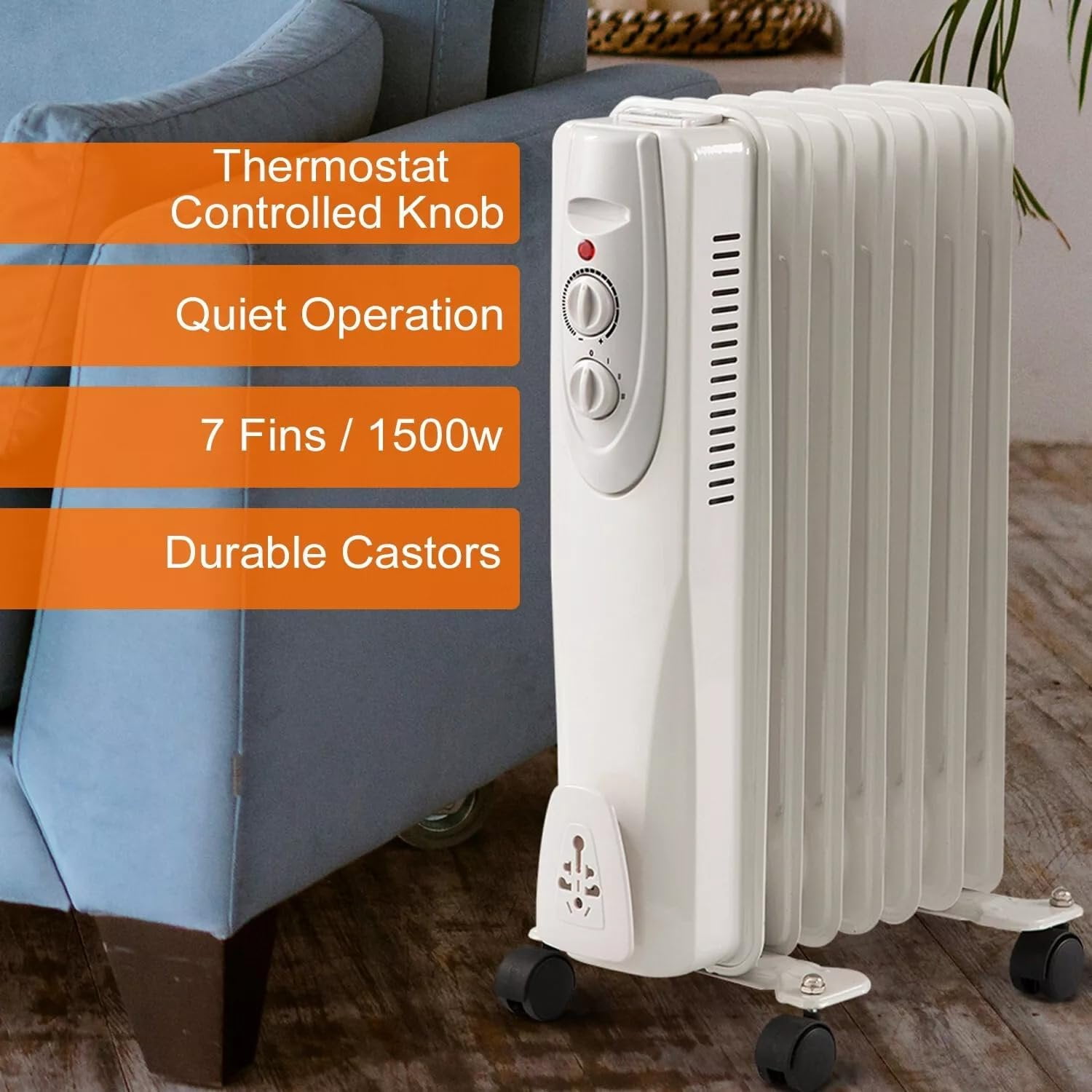 Portable Oil Filled Radiator Space Heater, 1500W, 7-Fin, 3 Heat ...