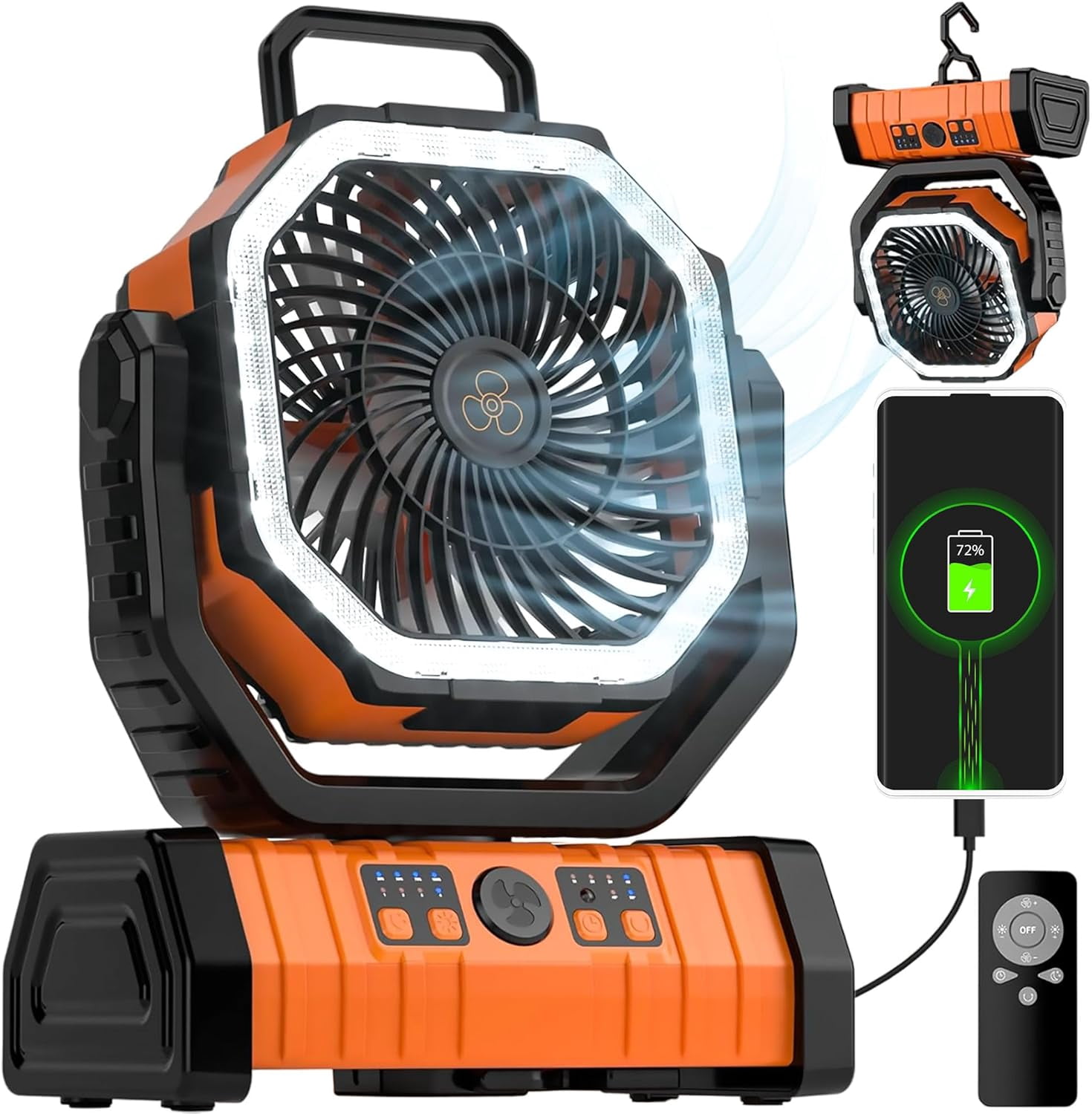 Portable Outdoor Electric Fan with LED Light 20000mAh Battery Operated ...