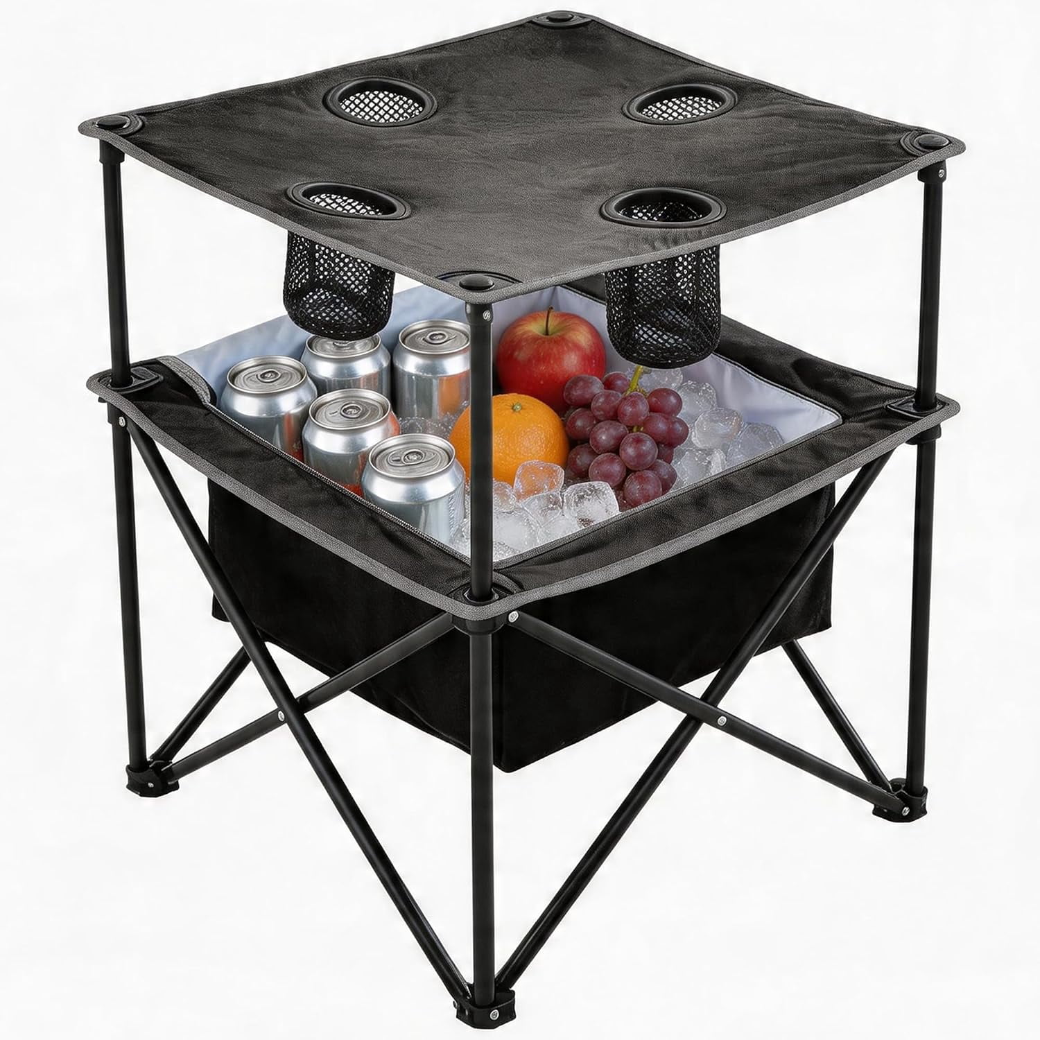 Portable Outdoor Folding Camping Table with 4 Cup Holders & Cooler ...