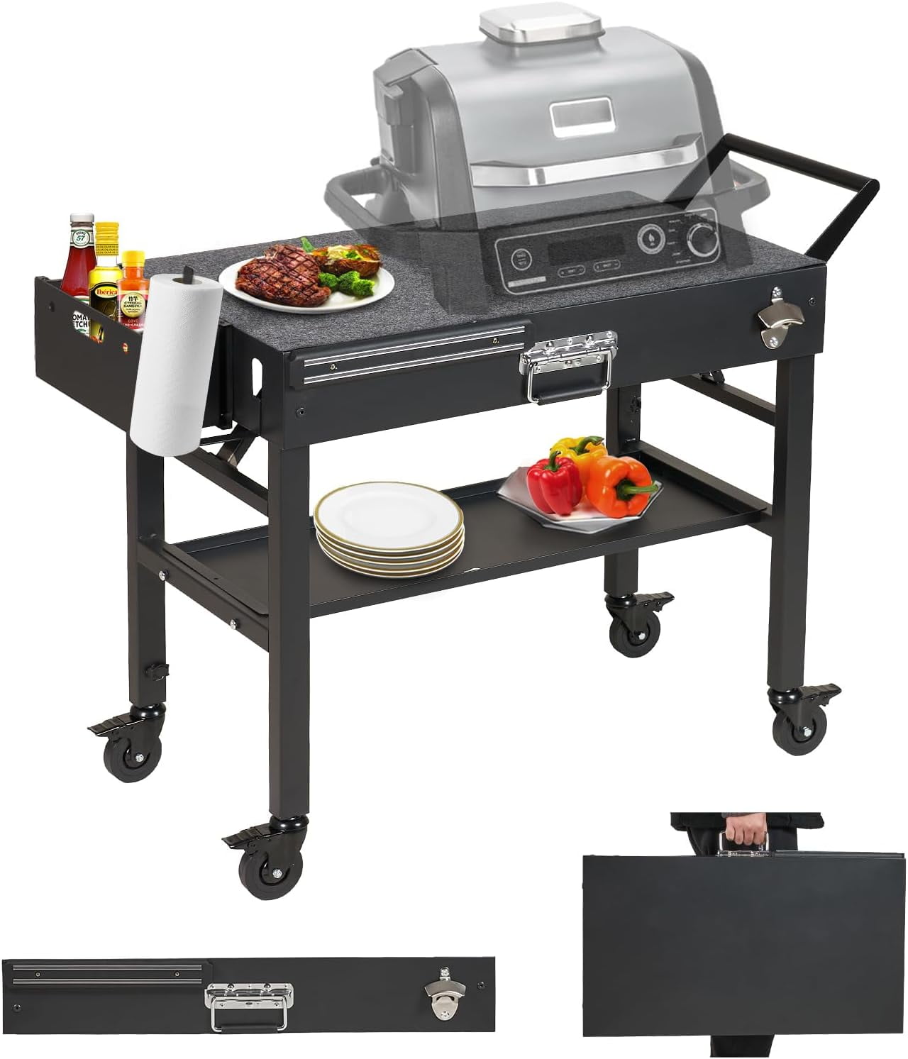 Annualring Portable Outdoor Grill Cart,Stainless Steel Folding Grill ...