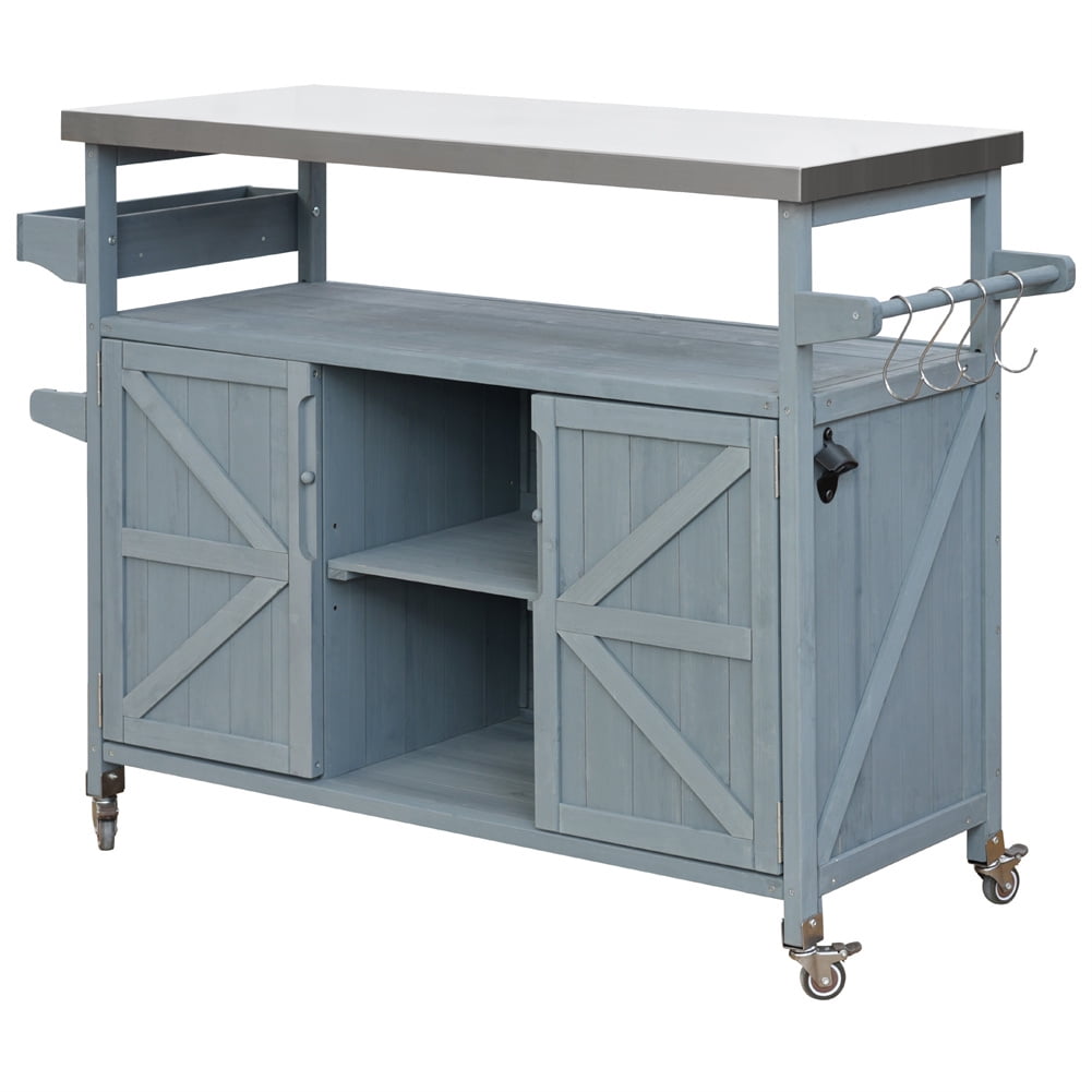 Portable Outdoor Grill Prep Table With Storage, Stainless Steel ...