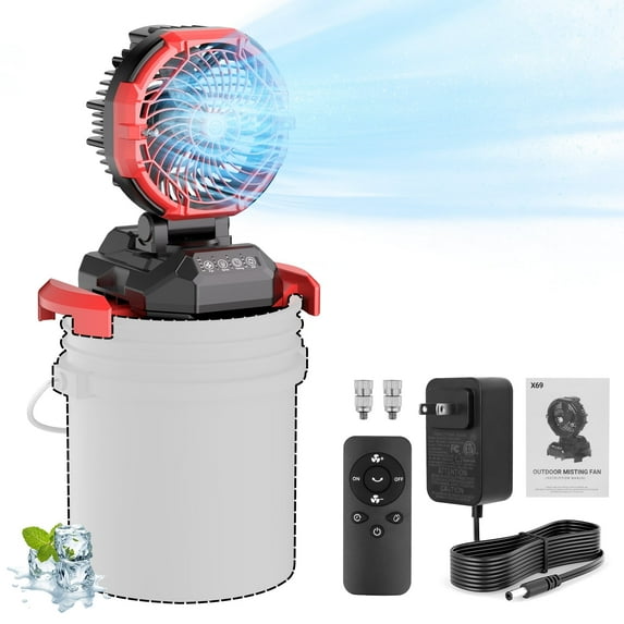 "AiYchen Portable Outdoor Misting Fan, Battery Powered, 4 Speeds, 4 ...
