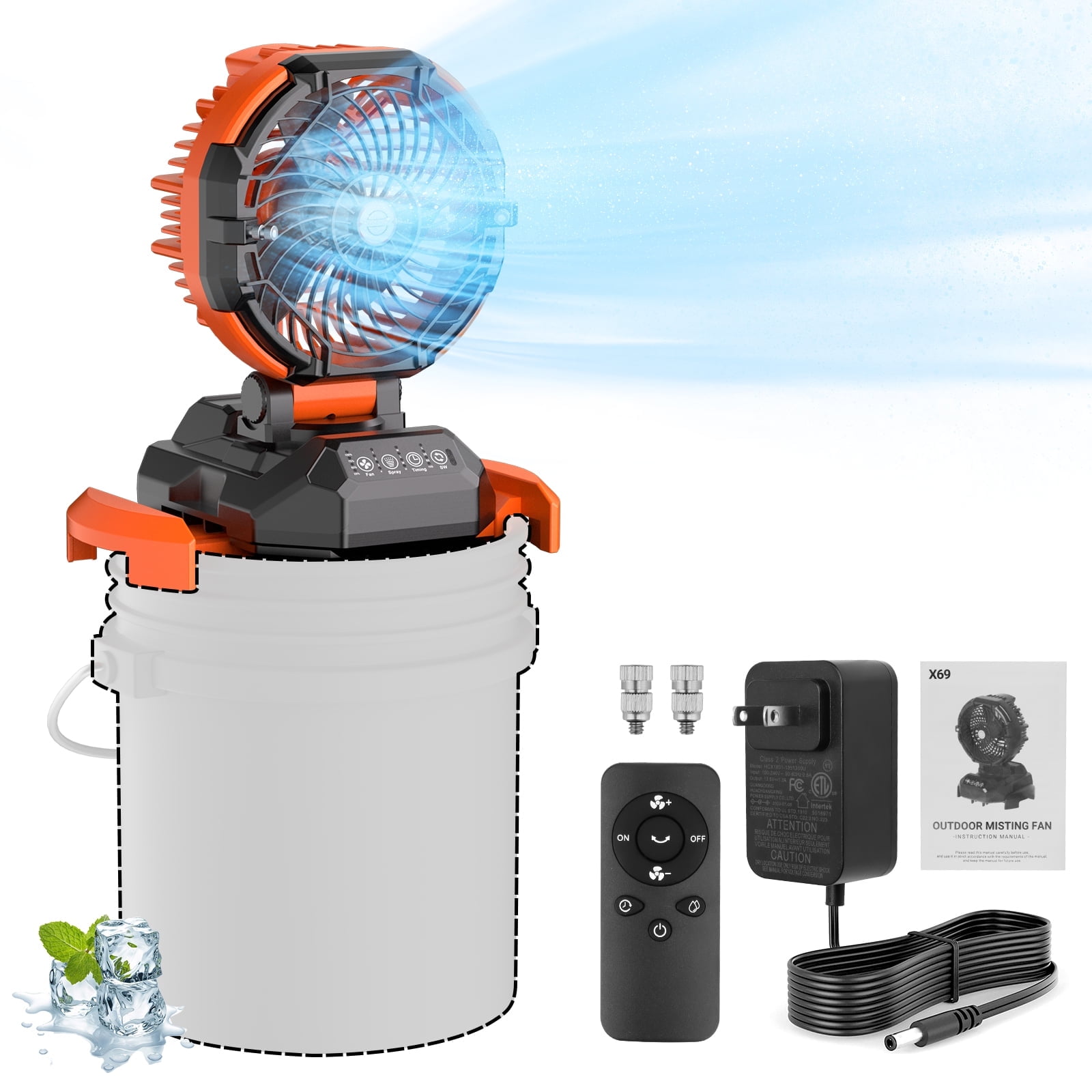 Portable Outdoor Misting Fan, Bucket Top Portable Fan, Battery Powered ...