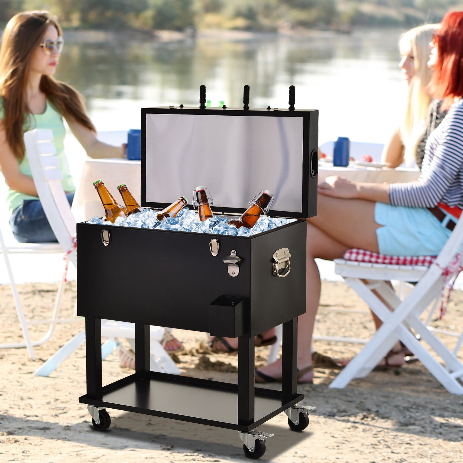 Portable Outdoor Patio Cooler Ice Chest, 68 Quart Mobile Cooler On ...