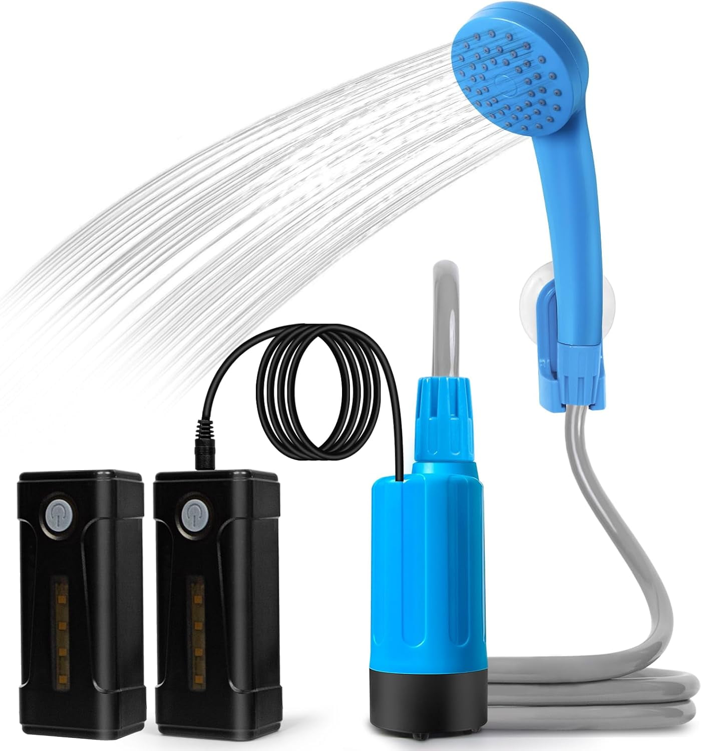 Portable Outdoor Shower with LED Lighting, Battery-Driven Pump for ...