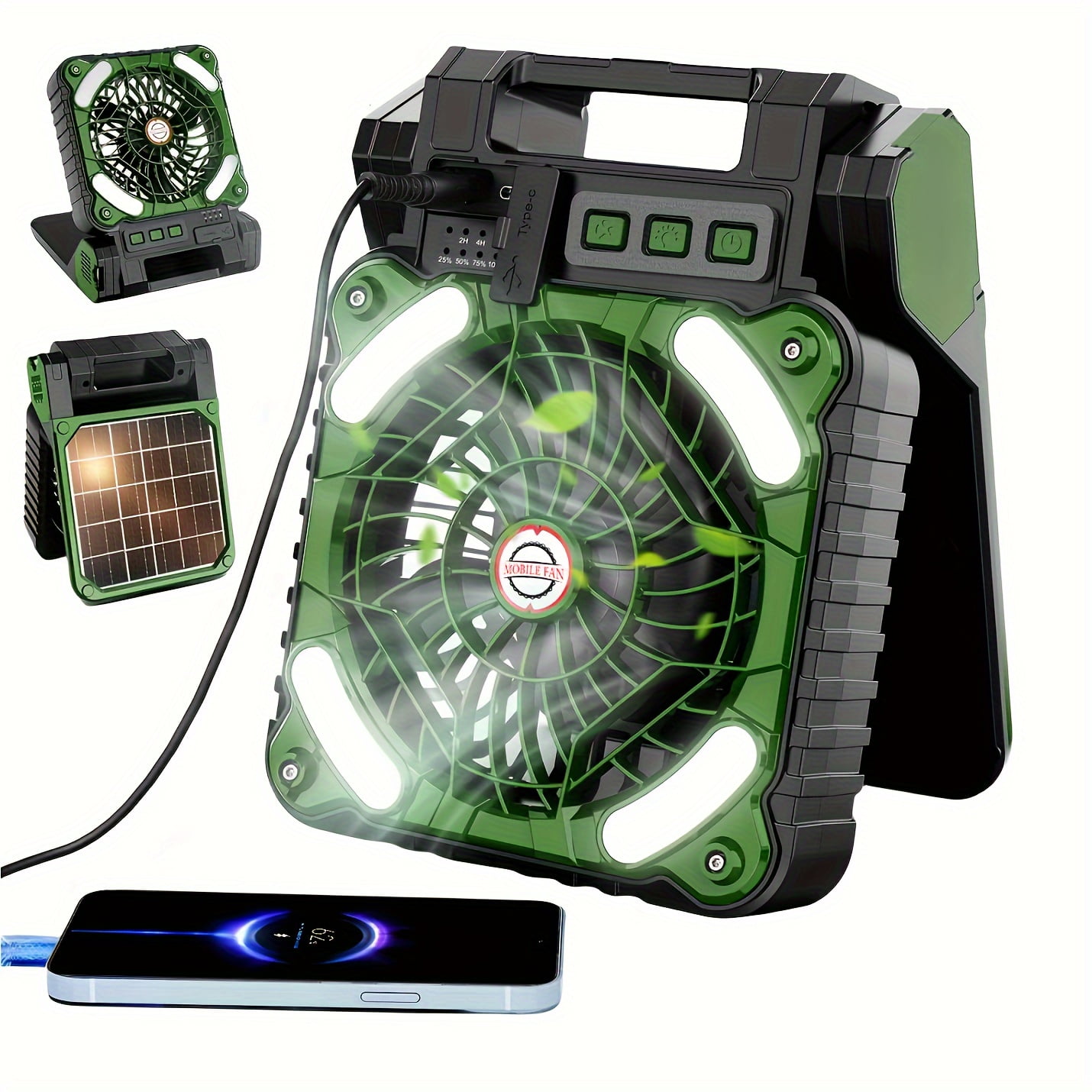 Portable Outdoor Solar Fan, USB Recharge Camping Folding Fan, Outdoor ...