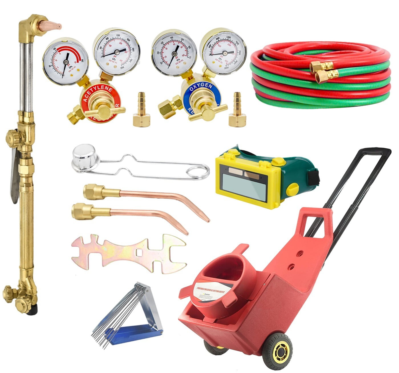 Portable Oxyacetylene Welding Cutting Torch Kit w/Wheels Gas Regulators ...