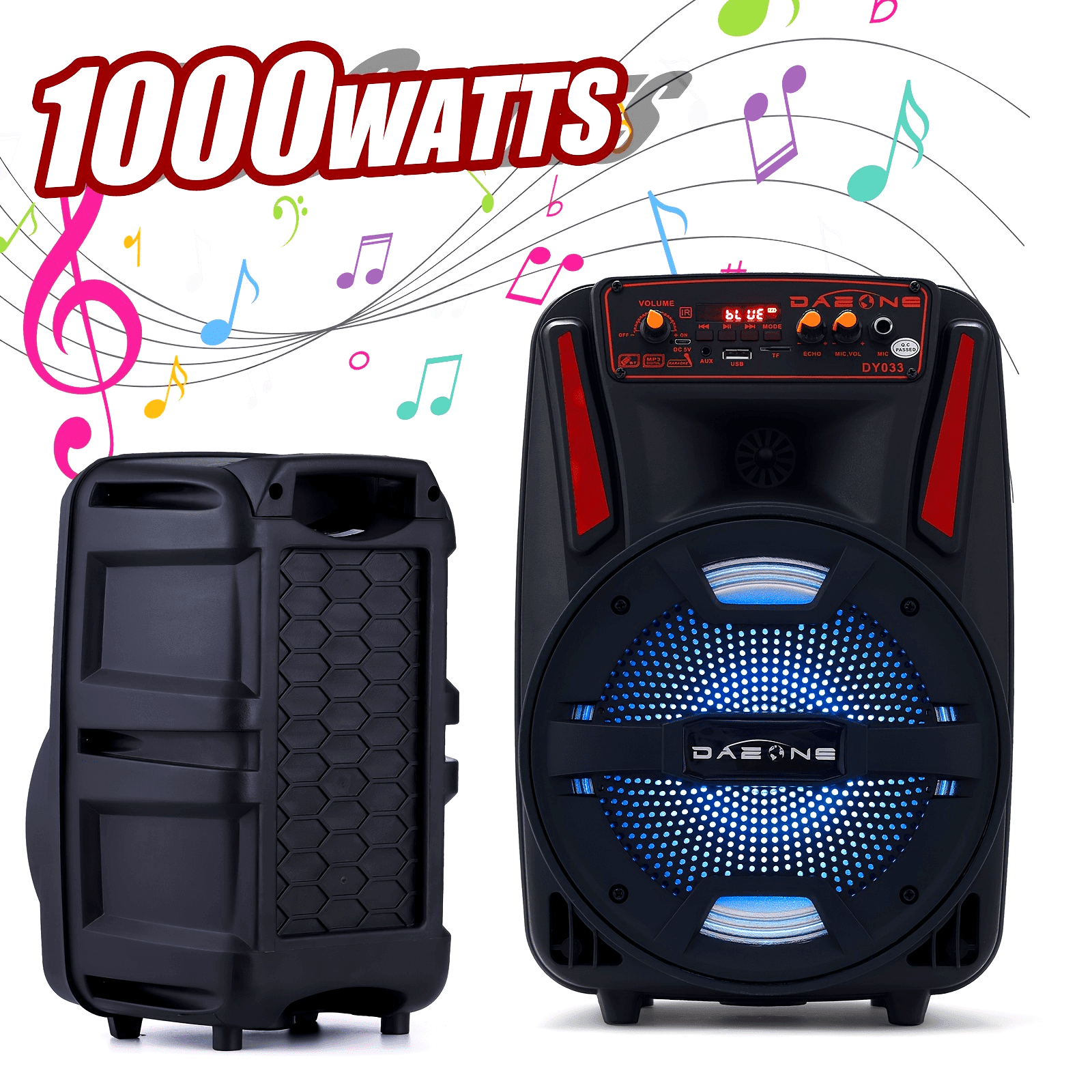 Portable PA Speaker System 1000W Rechargeable with Microphone, 8 ...