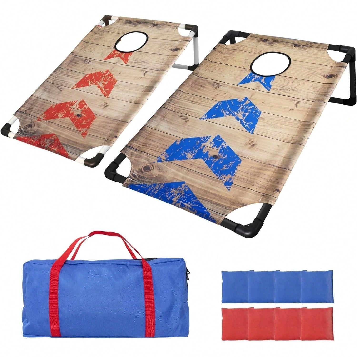 Portable PVC Framed Cornhole Game Set With 2 Collapsible Cornhole ...