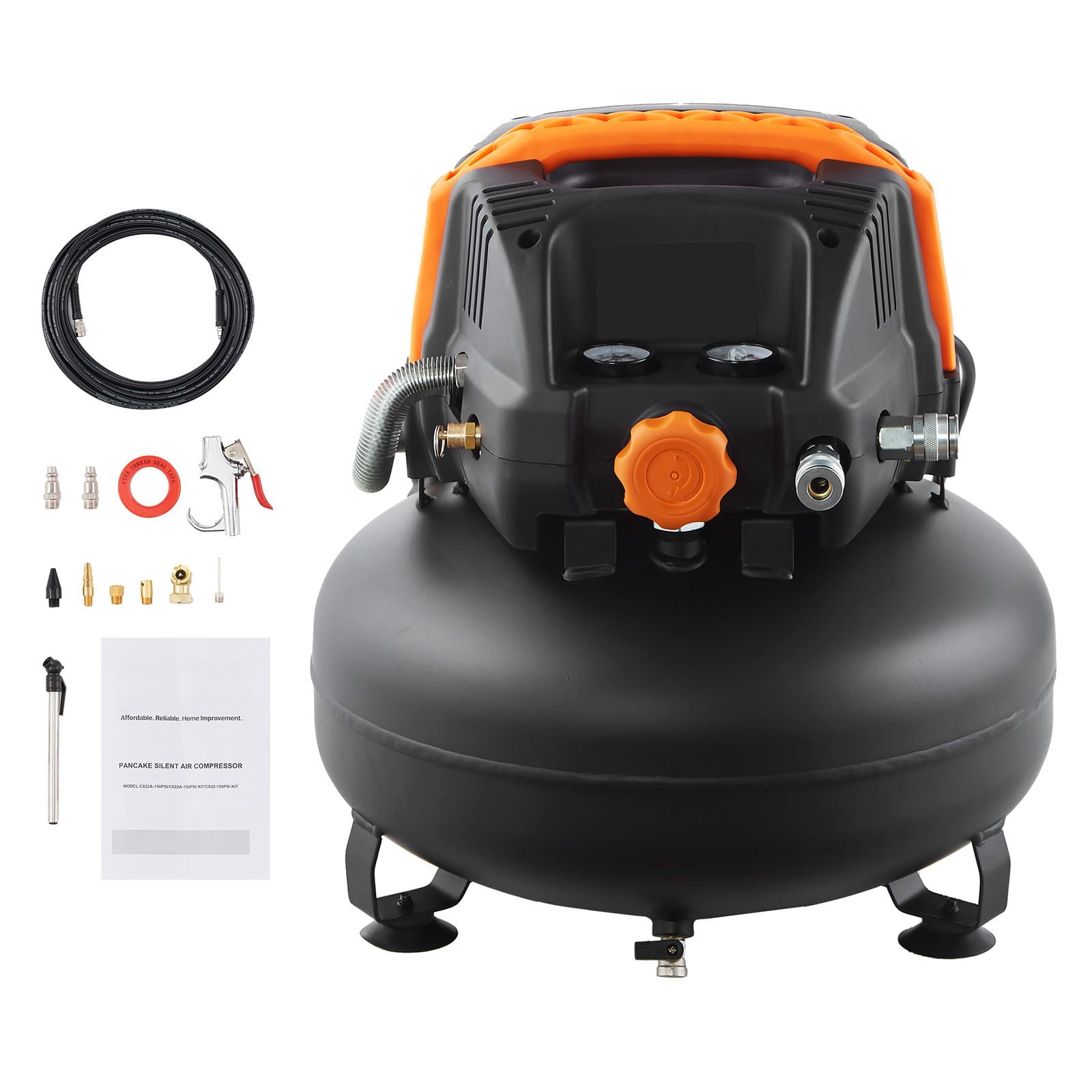 Portable Pancake Air Compressor, 6 Gallon 1.7HP with 50FT Hose&12-Piece ...