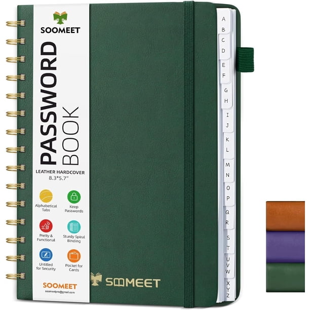 Portable Password Book Spiral Bound Alphabetically tabbed notepad with ...