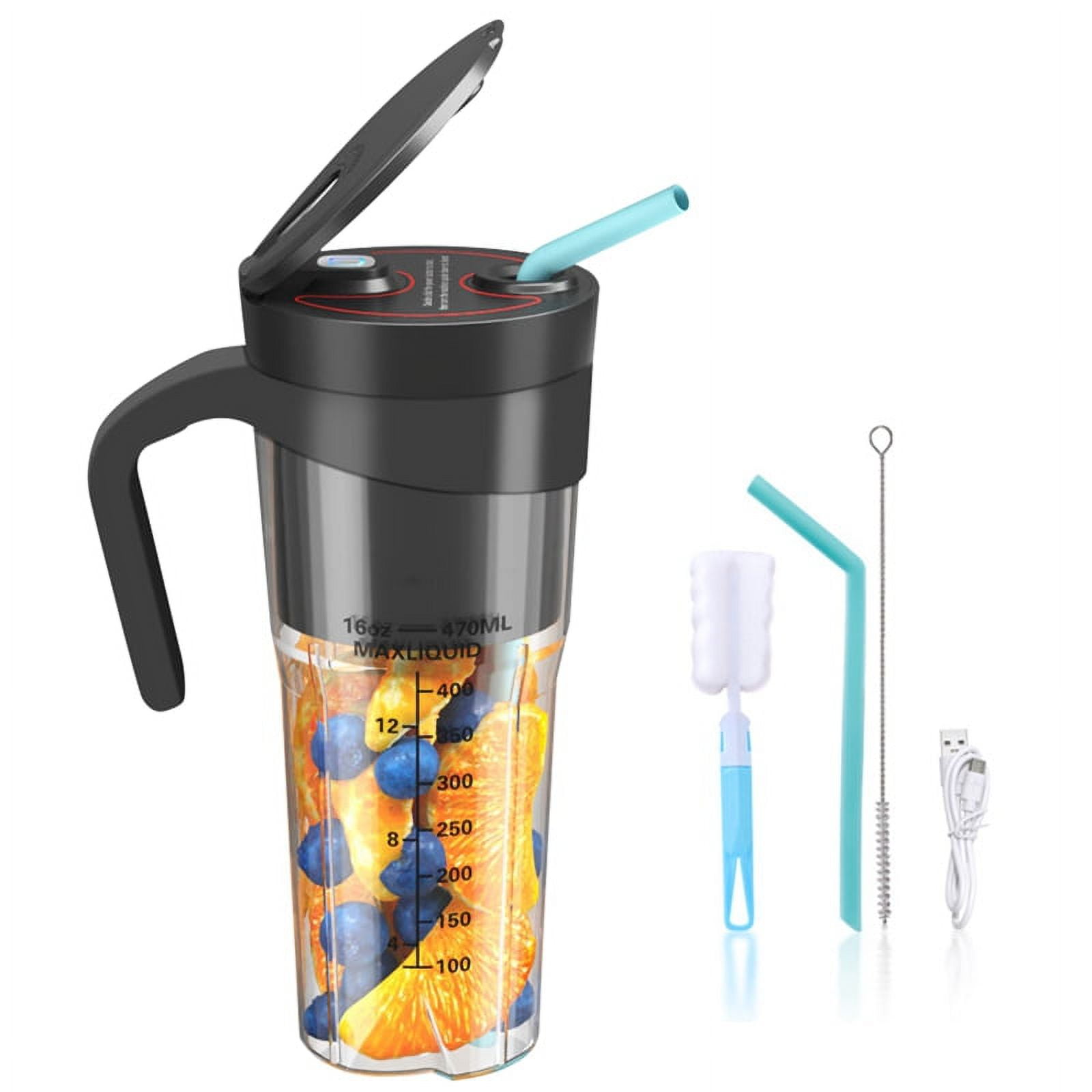 Portable Personal Blender for Shakes and Smoothies with 6 Blades USB Rechargeable Handle Straw ...