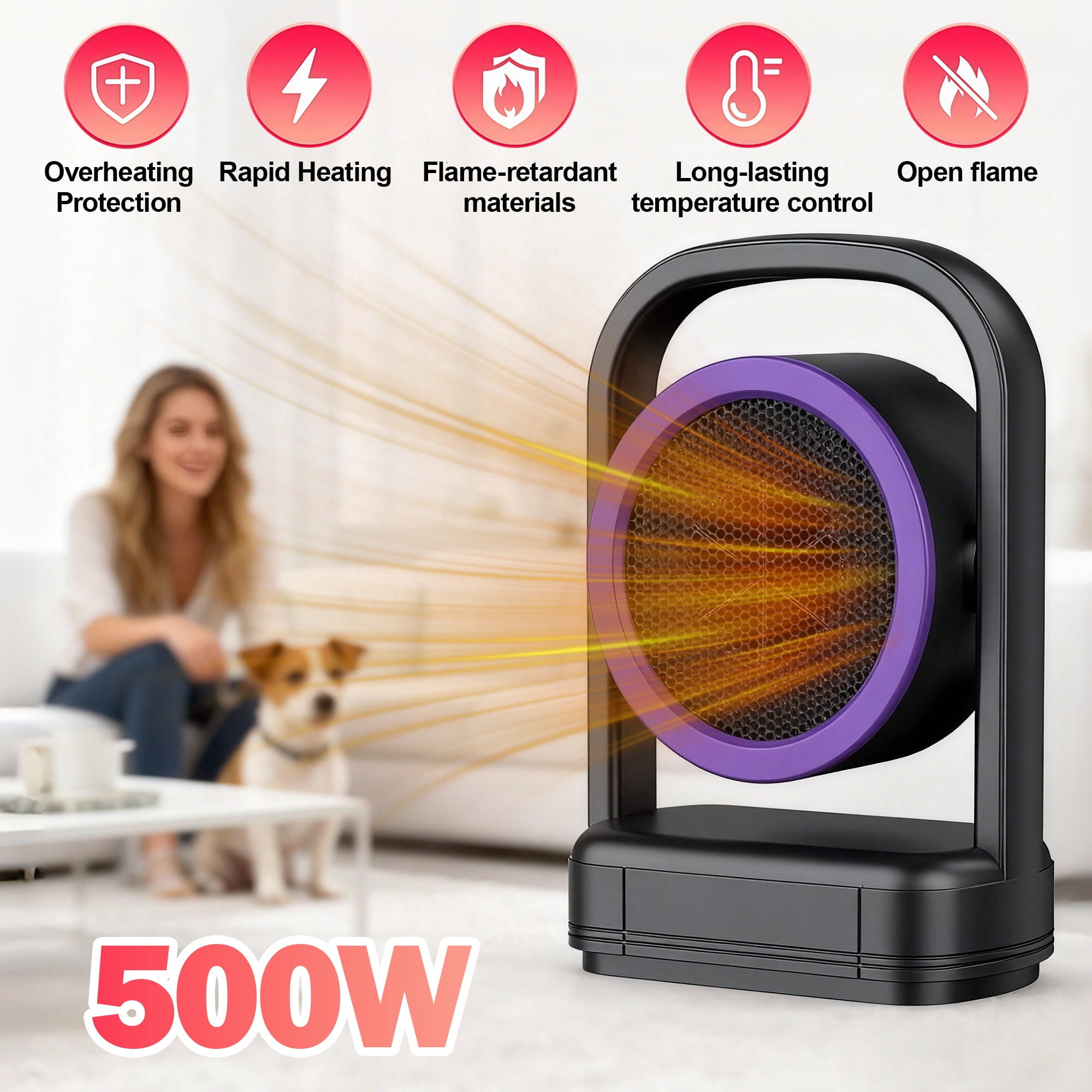 Portable Personal Space Heater 500W - Compact for Desk, Bedroom ...