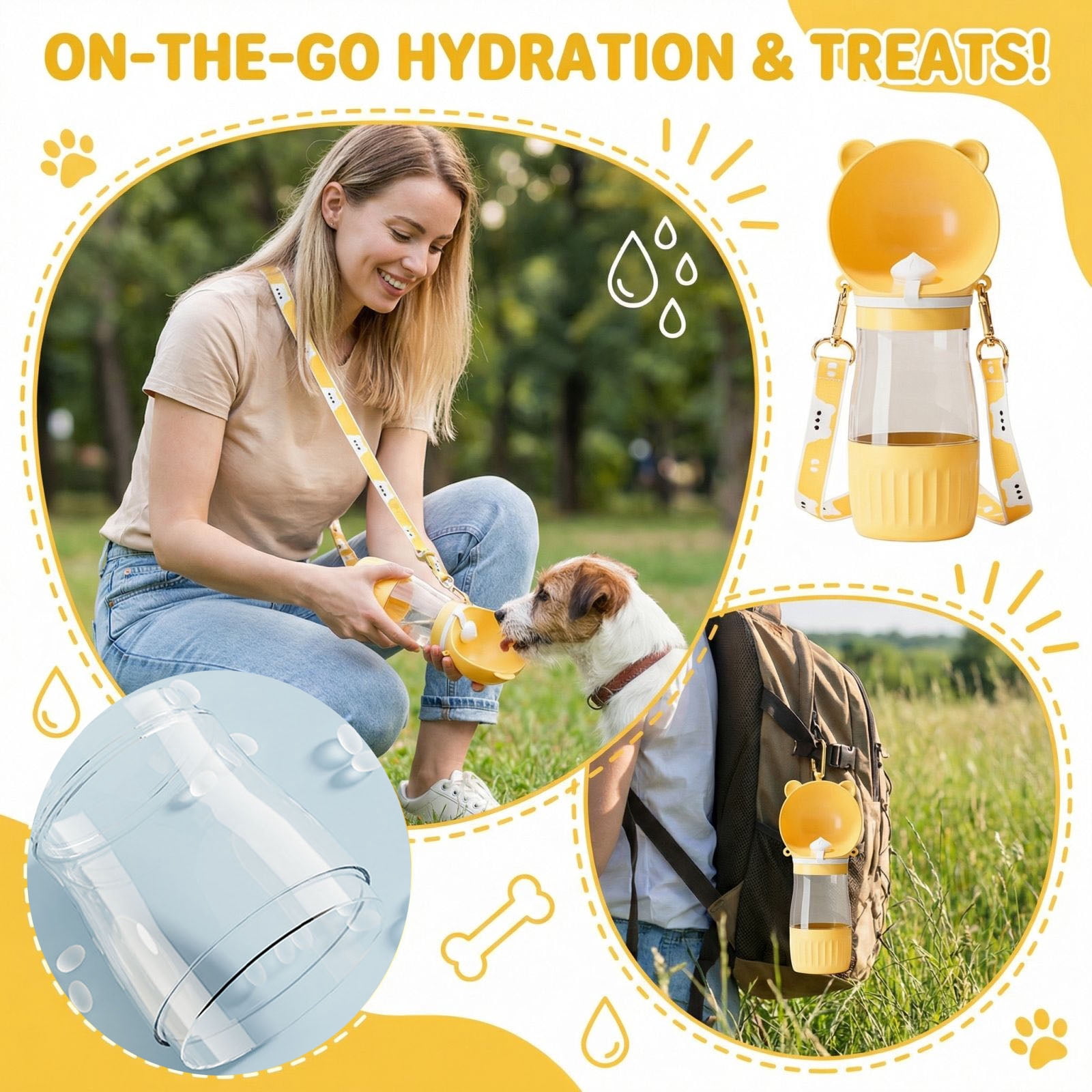 Portable Pet Adventure Bottle, Leak-Proof 2-in-1 Dog Water Cup and Food ...