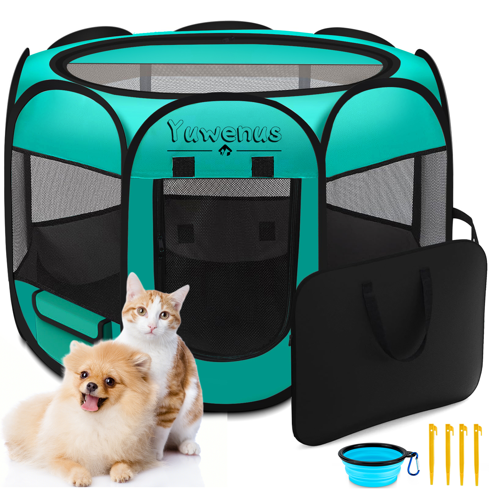 Petimi Portable Pet Playpen - Foldable, Indoor/Outdoor, Green, Small ...