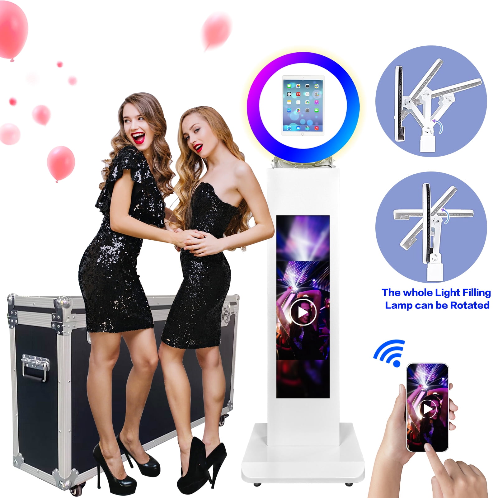 "Portable iPad Photo Booth 10.2""-12.9"", LED Ring Light, APP, LCD, for ...