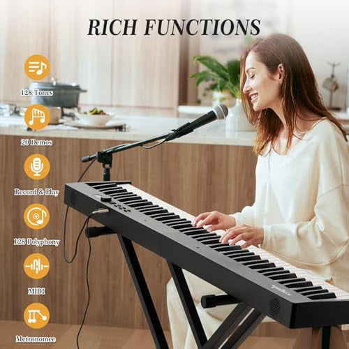 Portable Piano Keyboard, Folding Digital Piano 88 Key Semi-Weighted, Electric Piano Keyboard ...