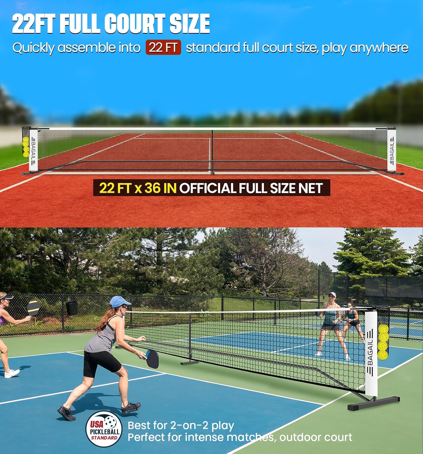 Portable Pickleball Net Set, 22 FT Regulation Size with Ball Collector ...