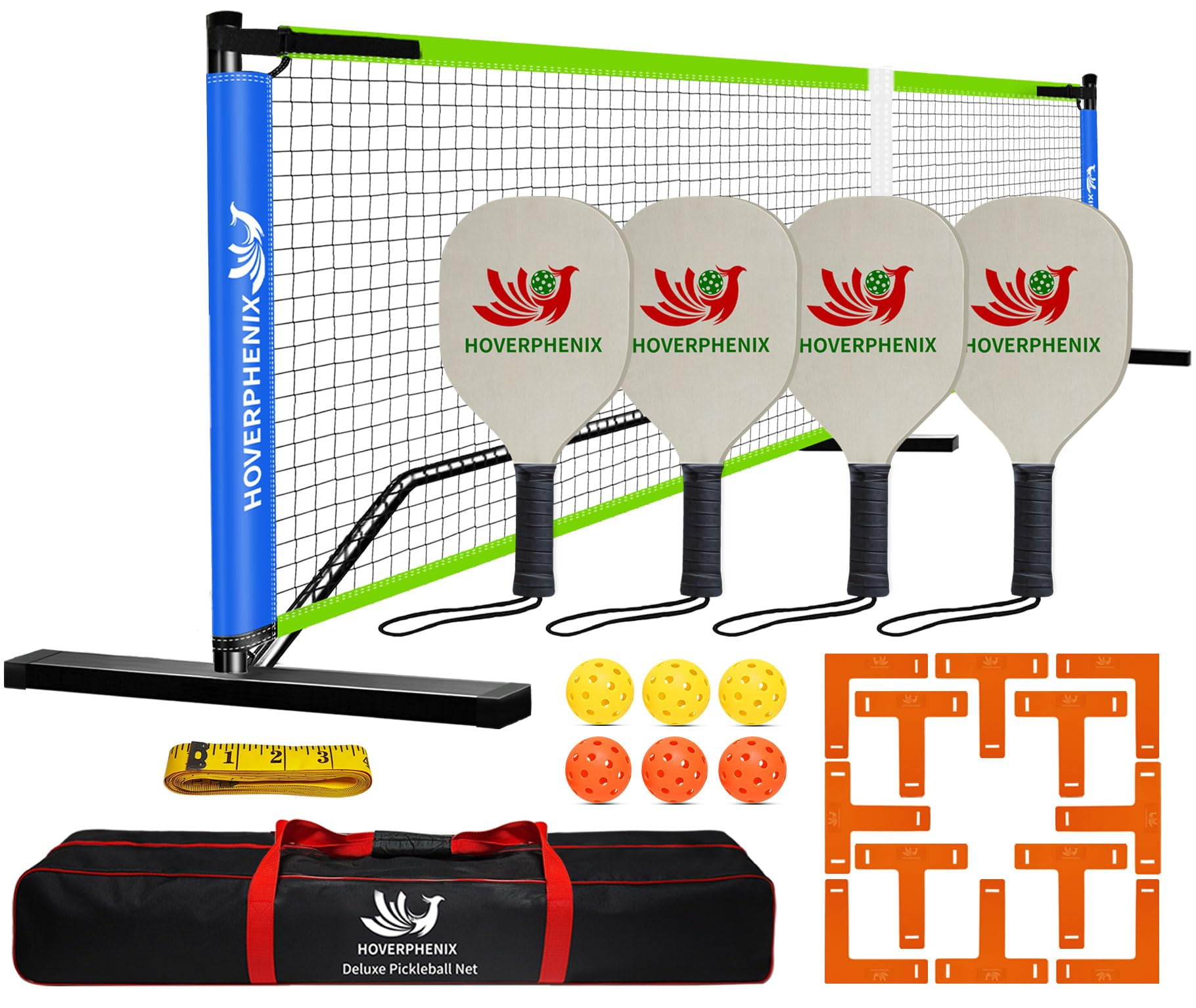 Portable Pickleball Net Set with Regulation Size Pickleball Net, Wooden Pickleball Paddles Set ...