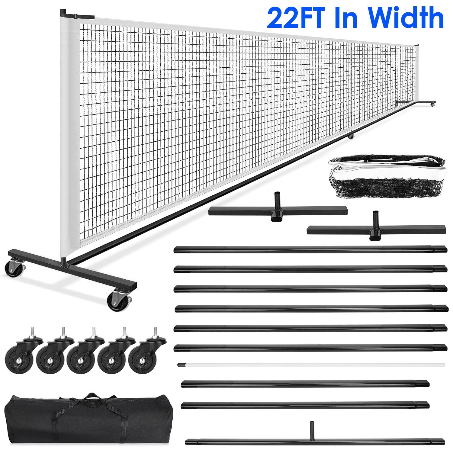 Portable Pickleball Net Set System with Lockable Wheels, TeqHome 22FT ...
