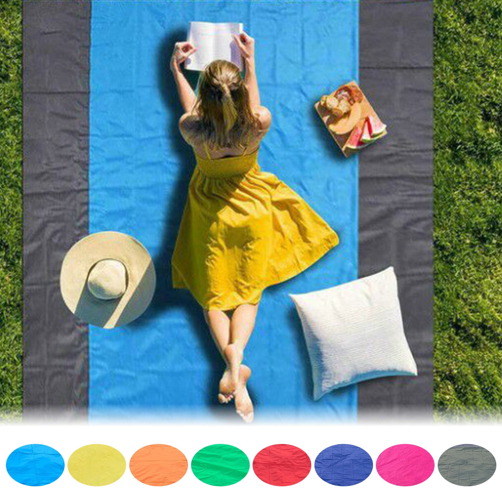 Portable Picnic Mat Foldable Polyester Beach Camping Mat 4-6 Person Capacity Water-resistant ...
