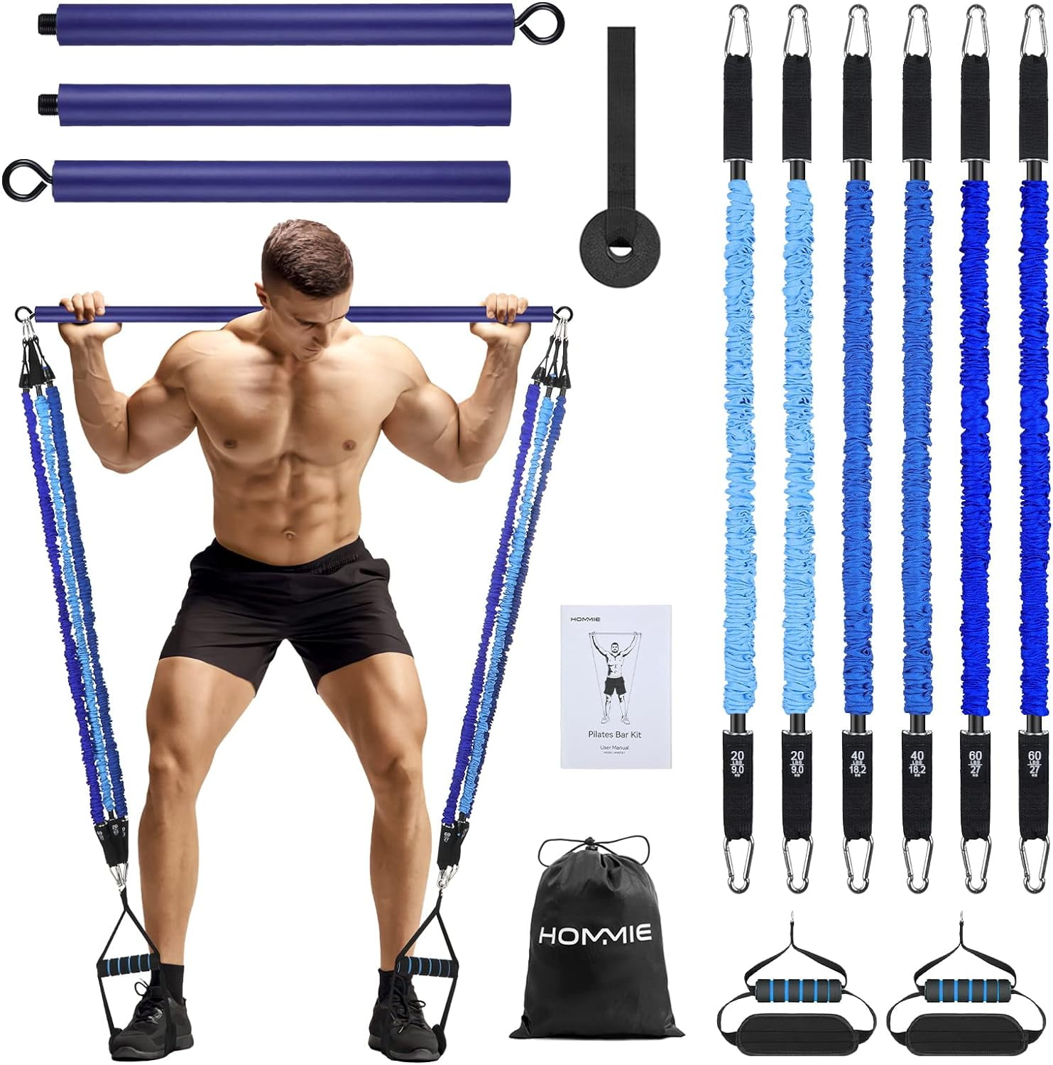 Portable Pilates Bar Kit with Resistance Bands for Men and Women ...
