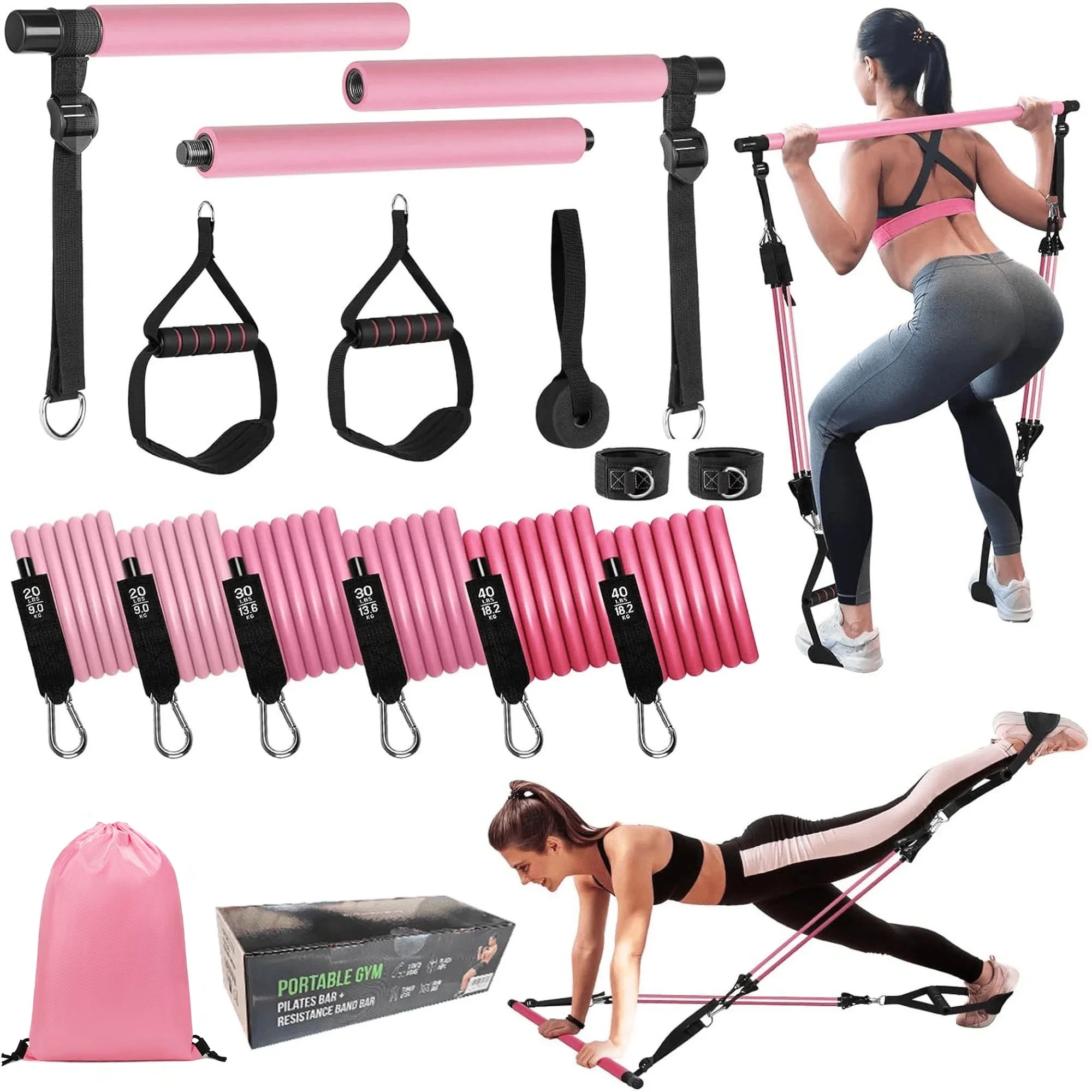 Pilates Bar Kit with Resistance Bands,Pilates Bar with Stackable Bands ...