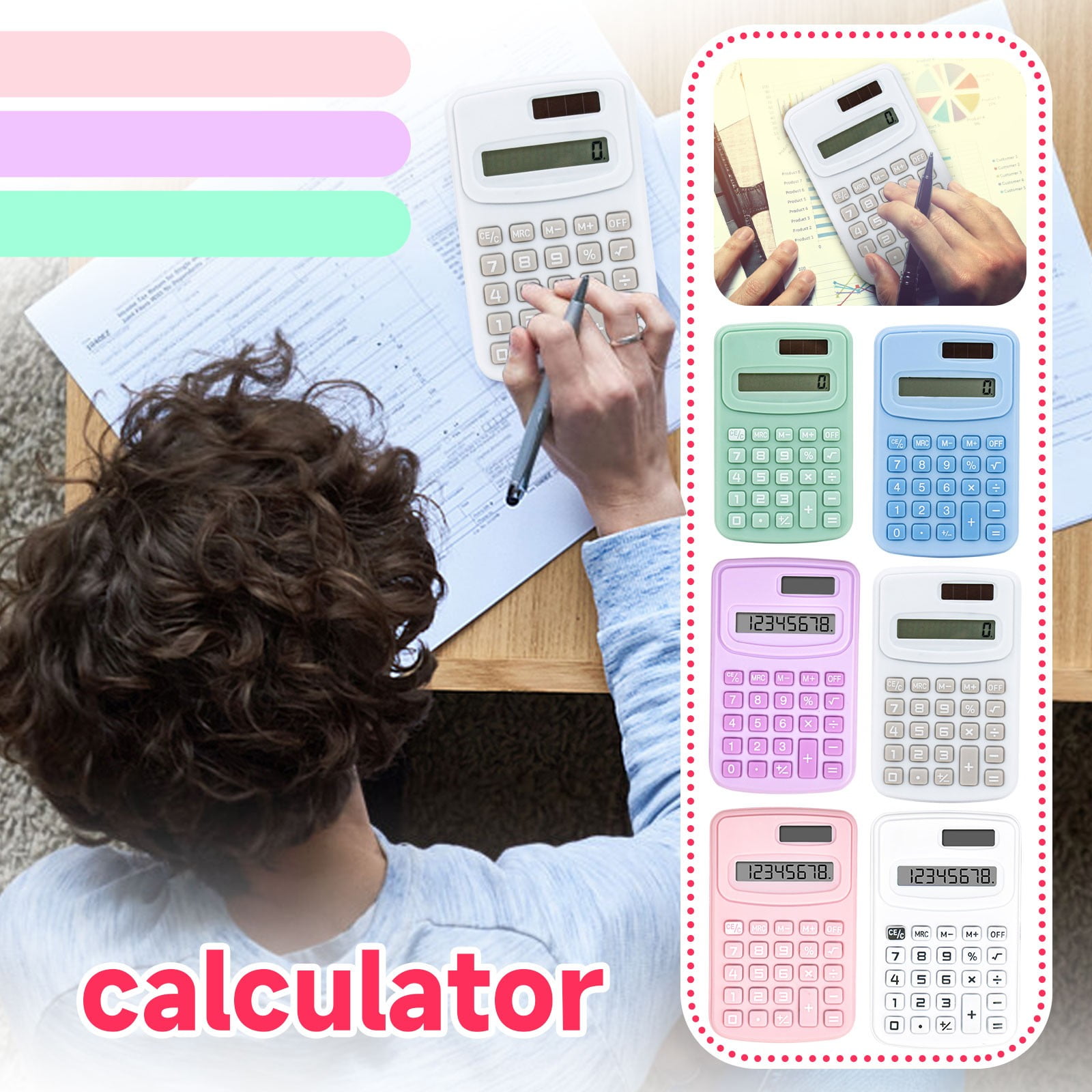 Portable Pink 8-Digit Basic Calculator, Dual Power, Large Display, Simple Function Keys for ...